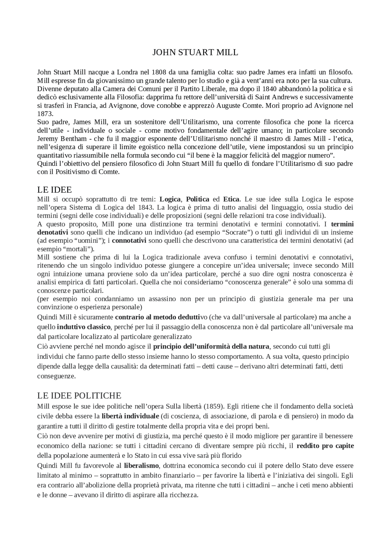Appunti su John Stuart Mill - Docsity