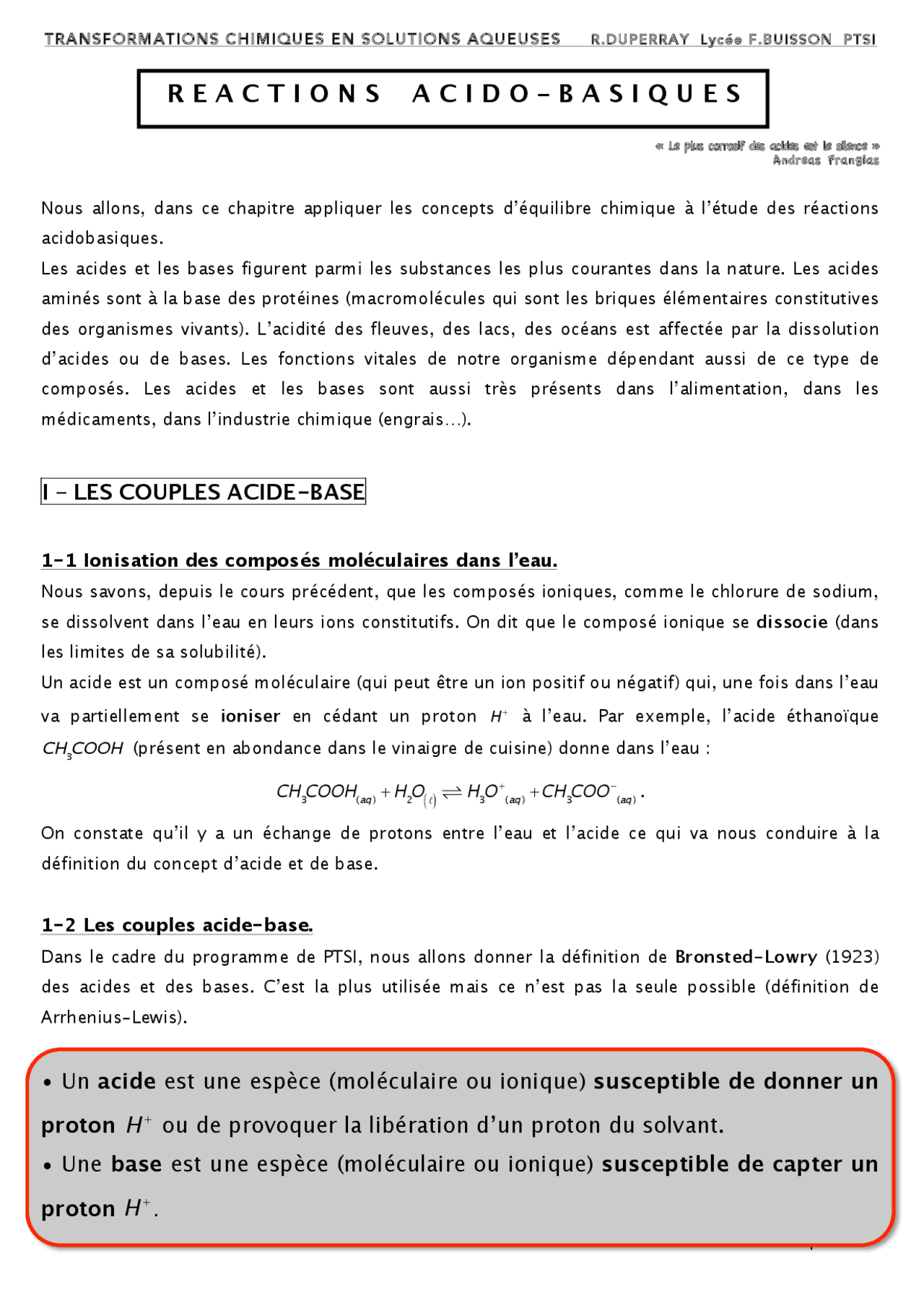 Réactions Acido Basiques Exercices Physique Docsity