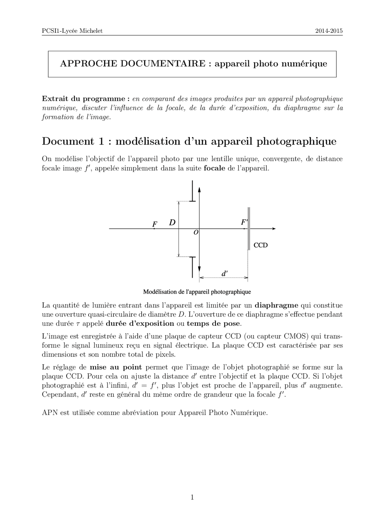 Modélisation Dun Appareil Photographique Docsity