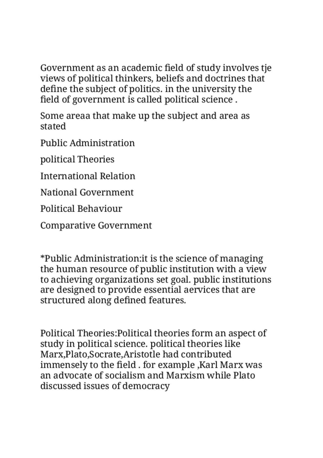 Government as an academic field of study - Docsity