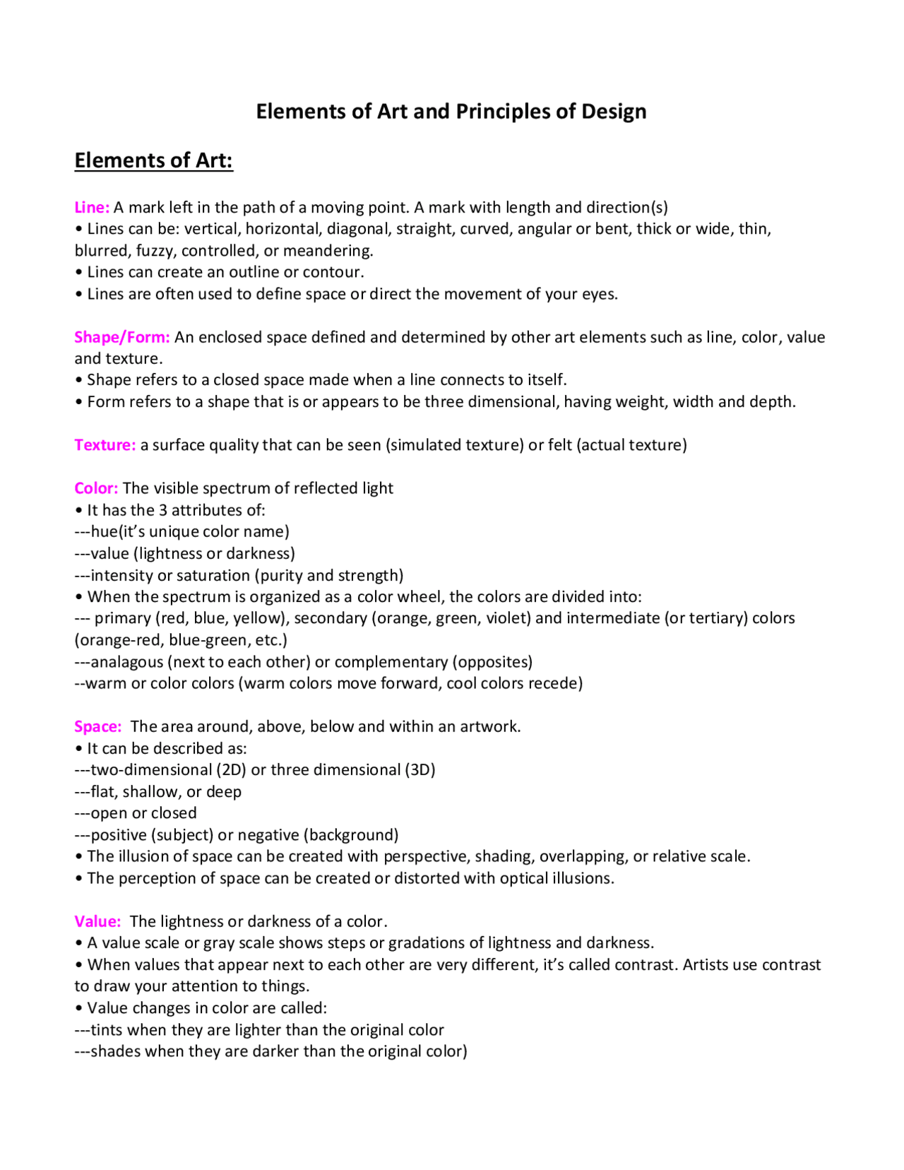 Elements Of Art And Principles Of Design Docsity