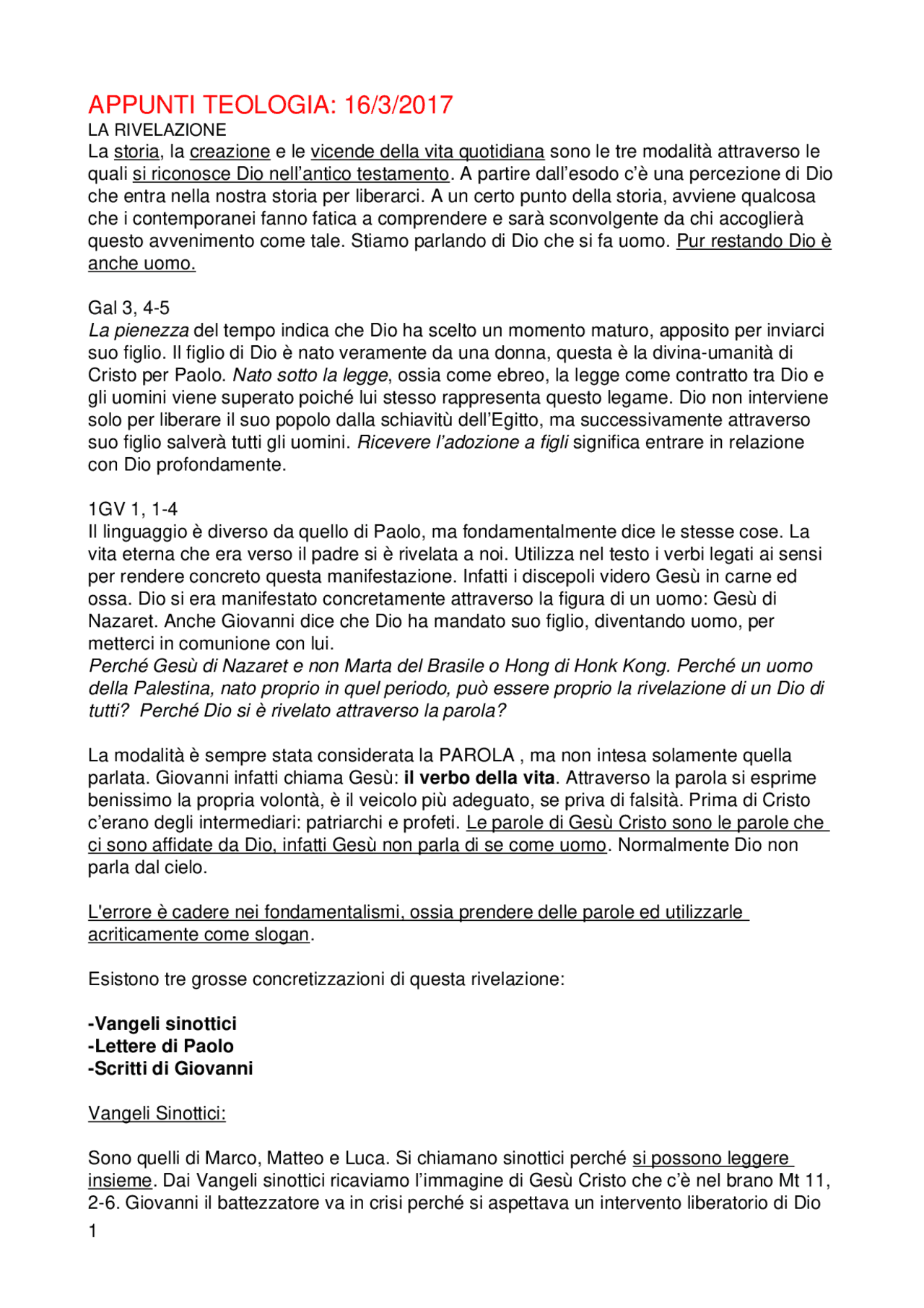 Teologia Appunti I Anno Docsity