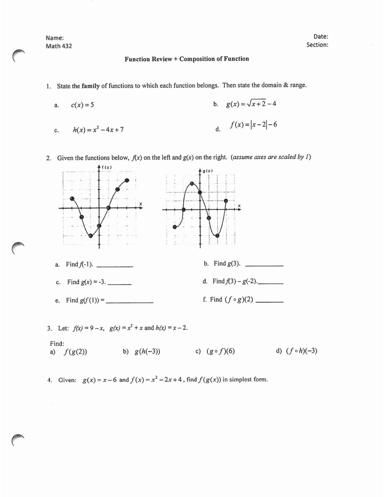 Composite Functions Worksheet Answers