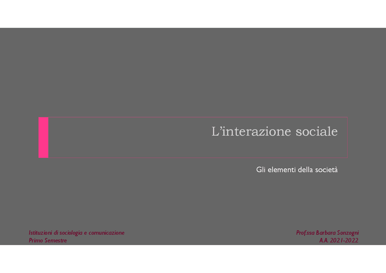 Slide della lezione sull'interazione - Docsity