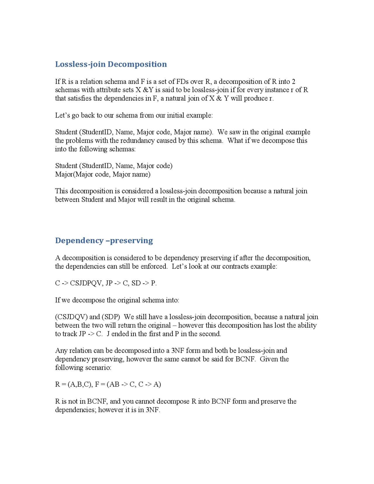 Lossless Join Decomposition Dependency Preserving Docsity