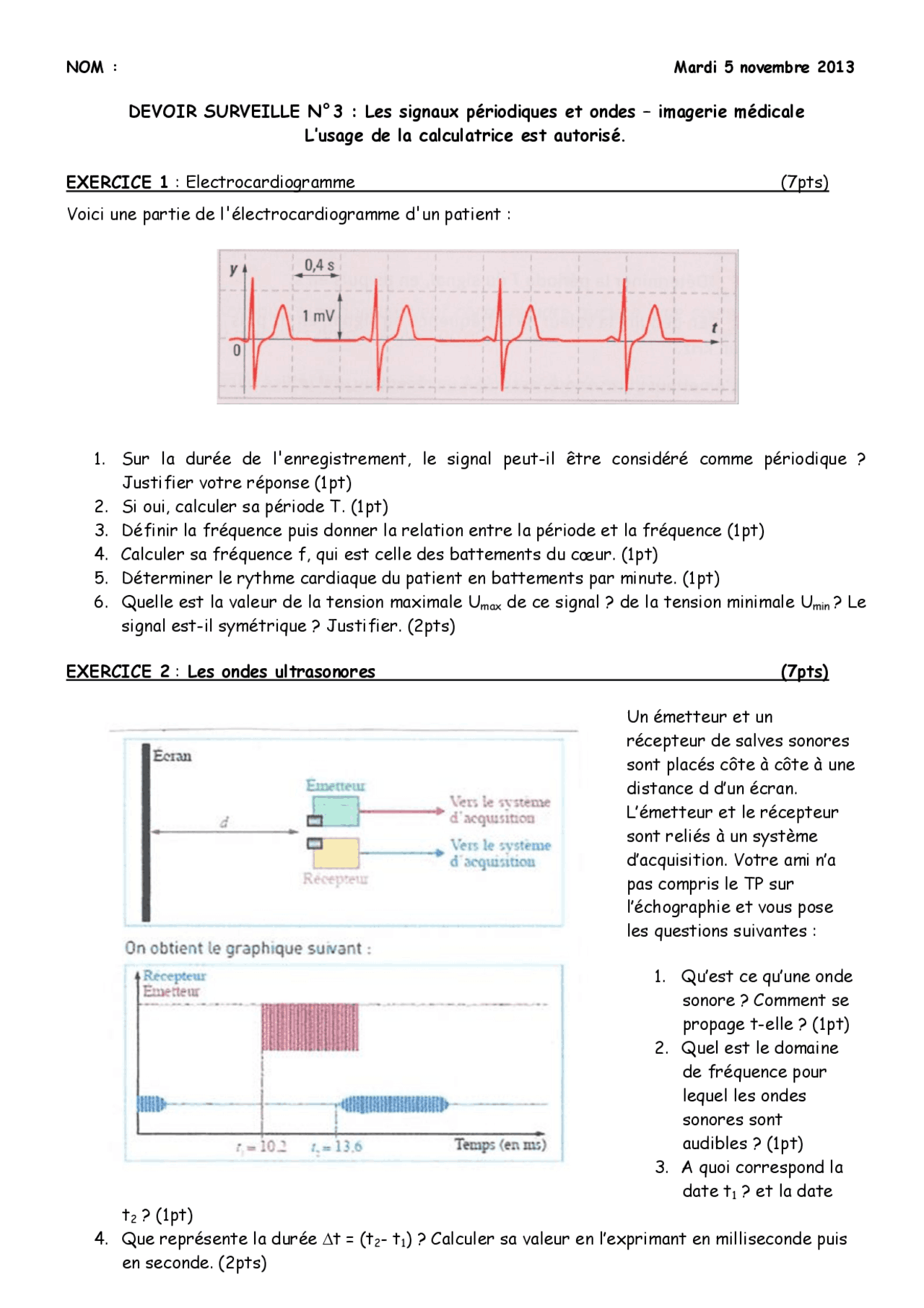 DEVOIR SURVEILLE N°3: Les signaux périodiques et ondes - Docsity