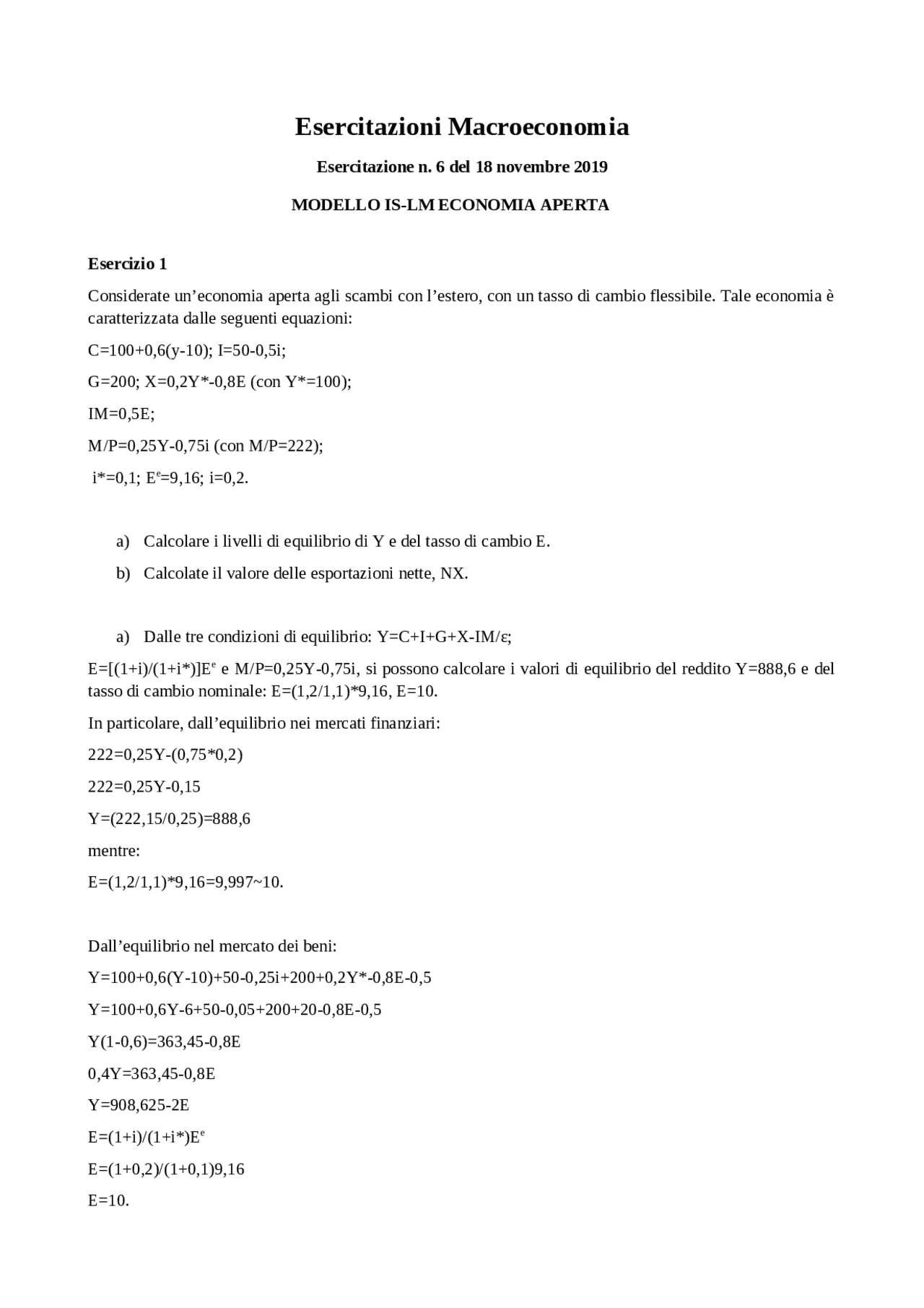 Esercizi Macroeconomia Docsity