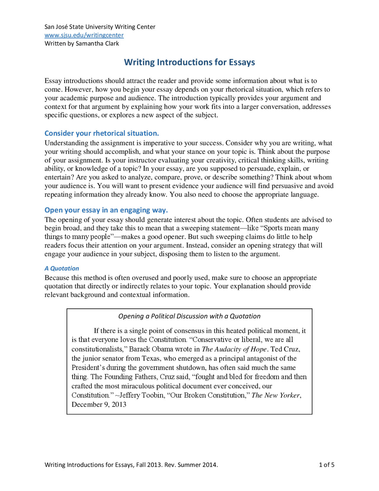 Writing Introductions for Essays - Docsity