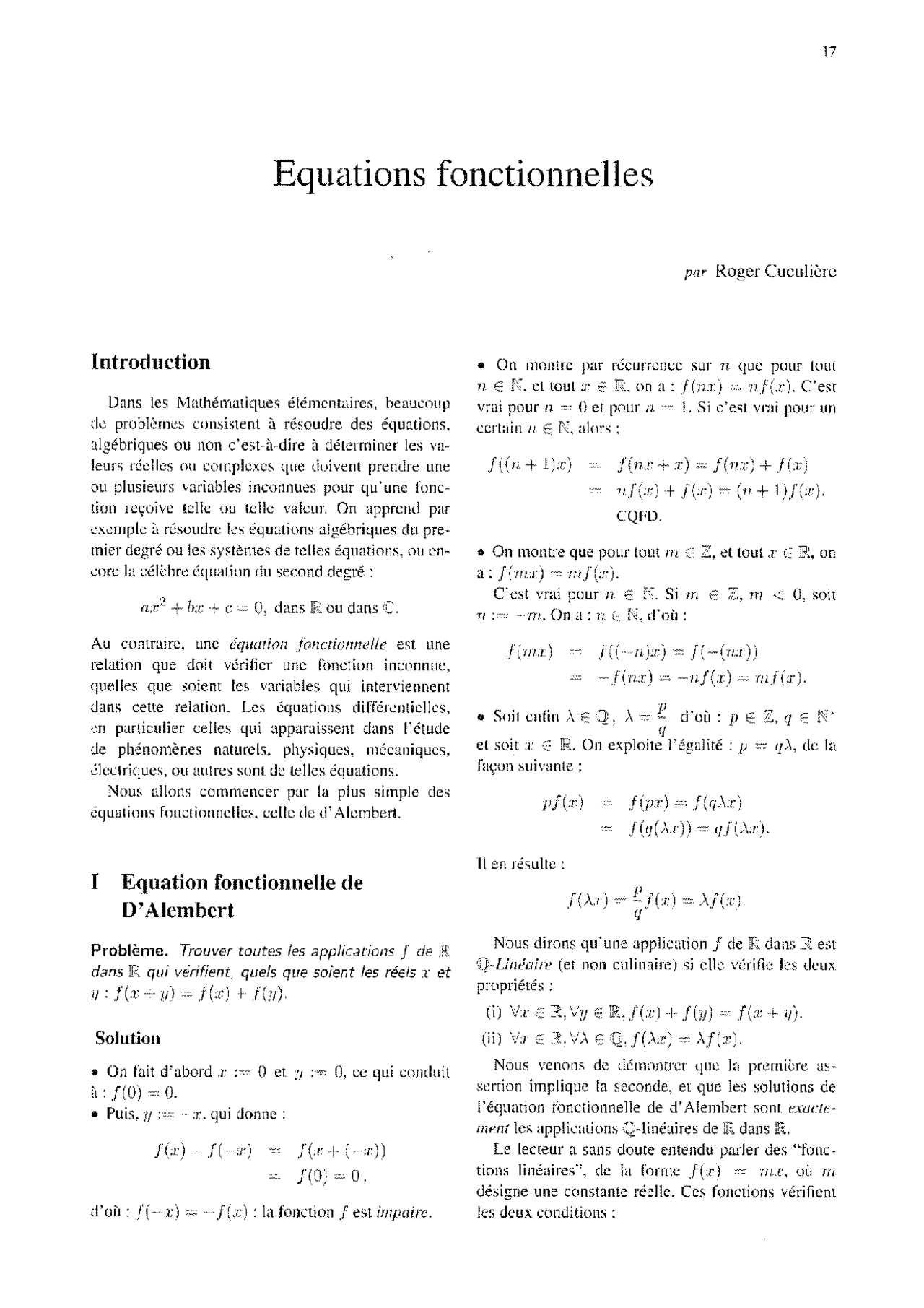 Equations fonctionnelles - Démonstration - Docsity