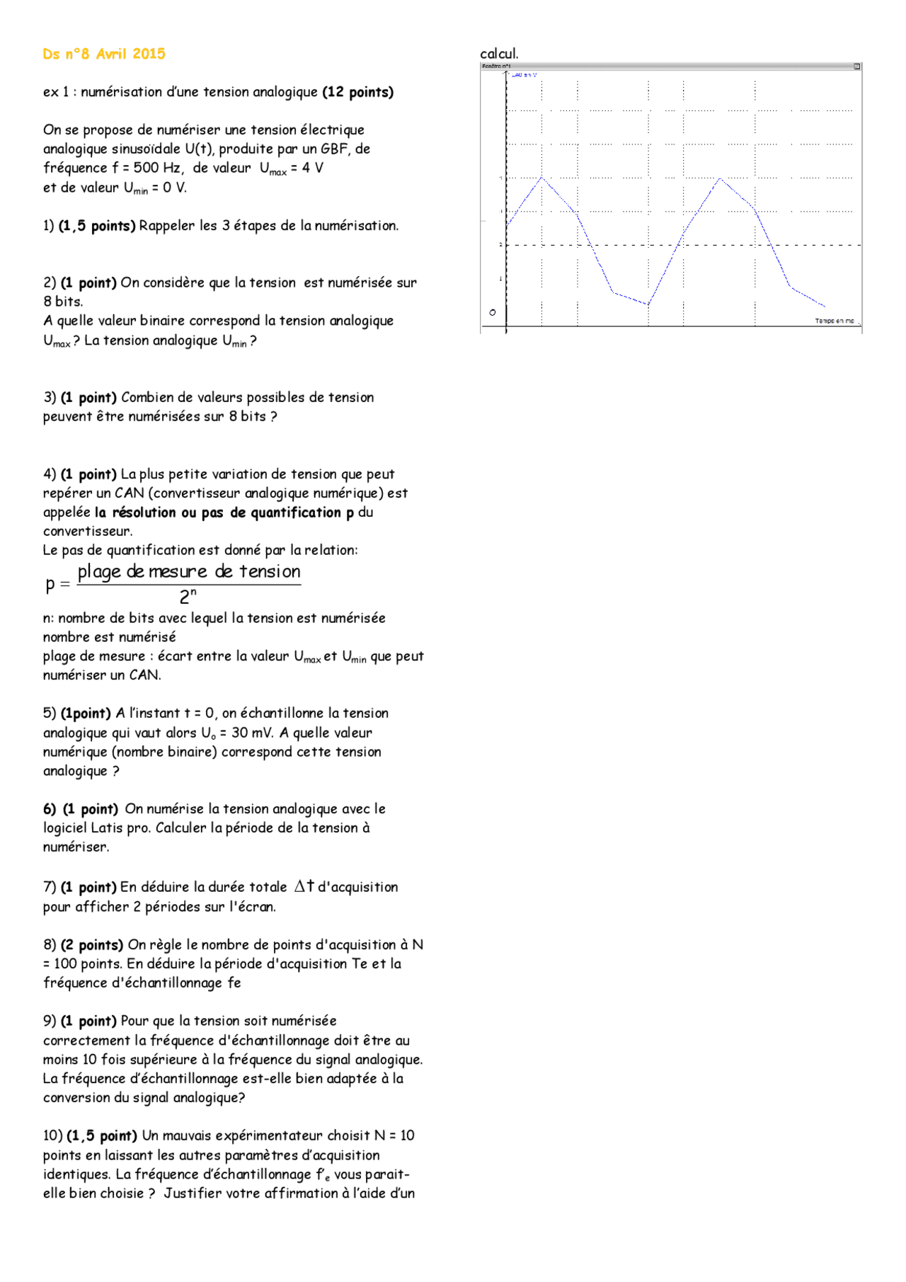 Numérisation Dune Tension Analogique Correction Docsity