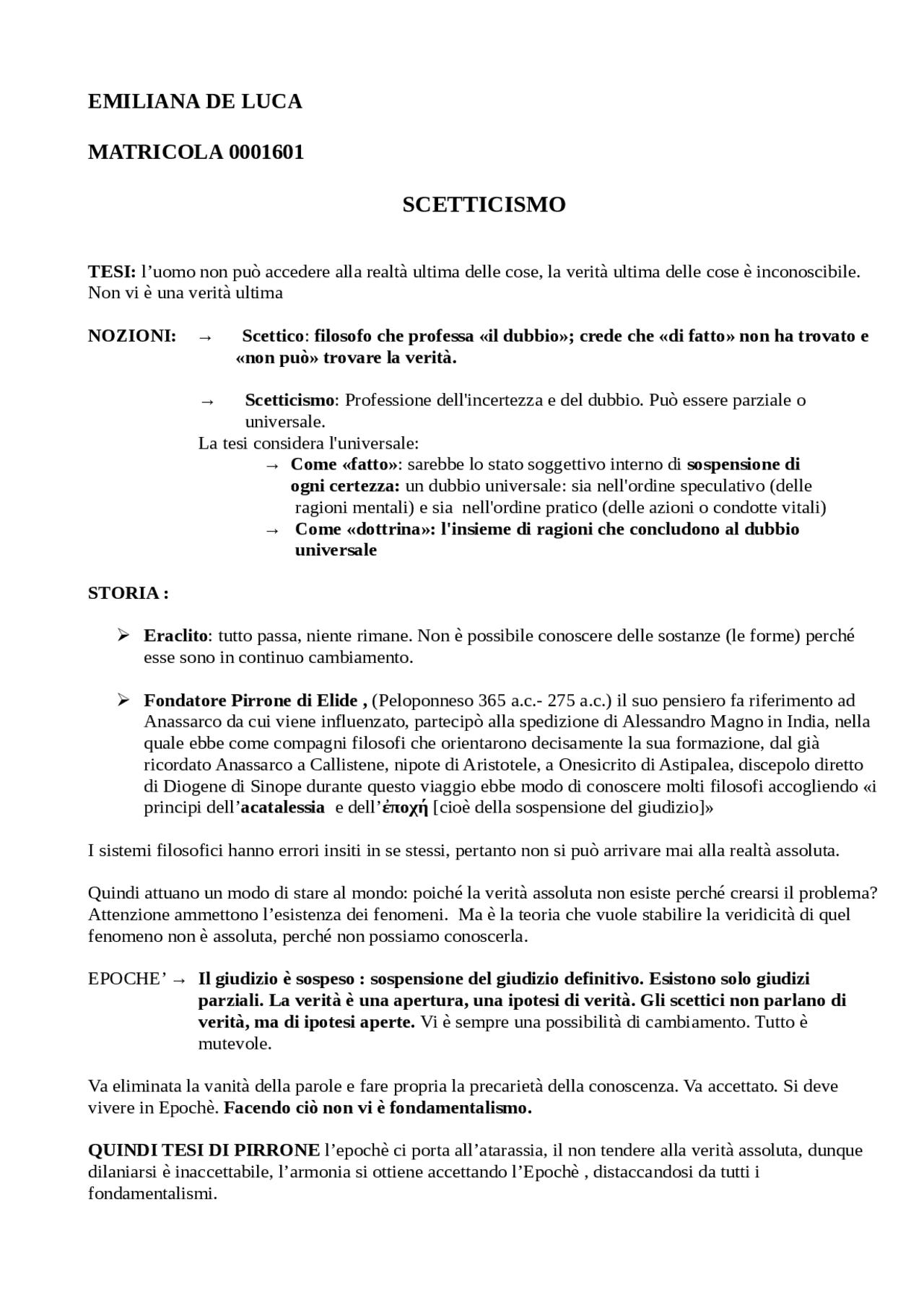 Schemi Scetticismo Relativismo Empirismo Docsity