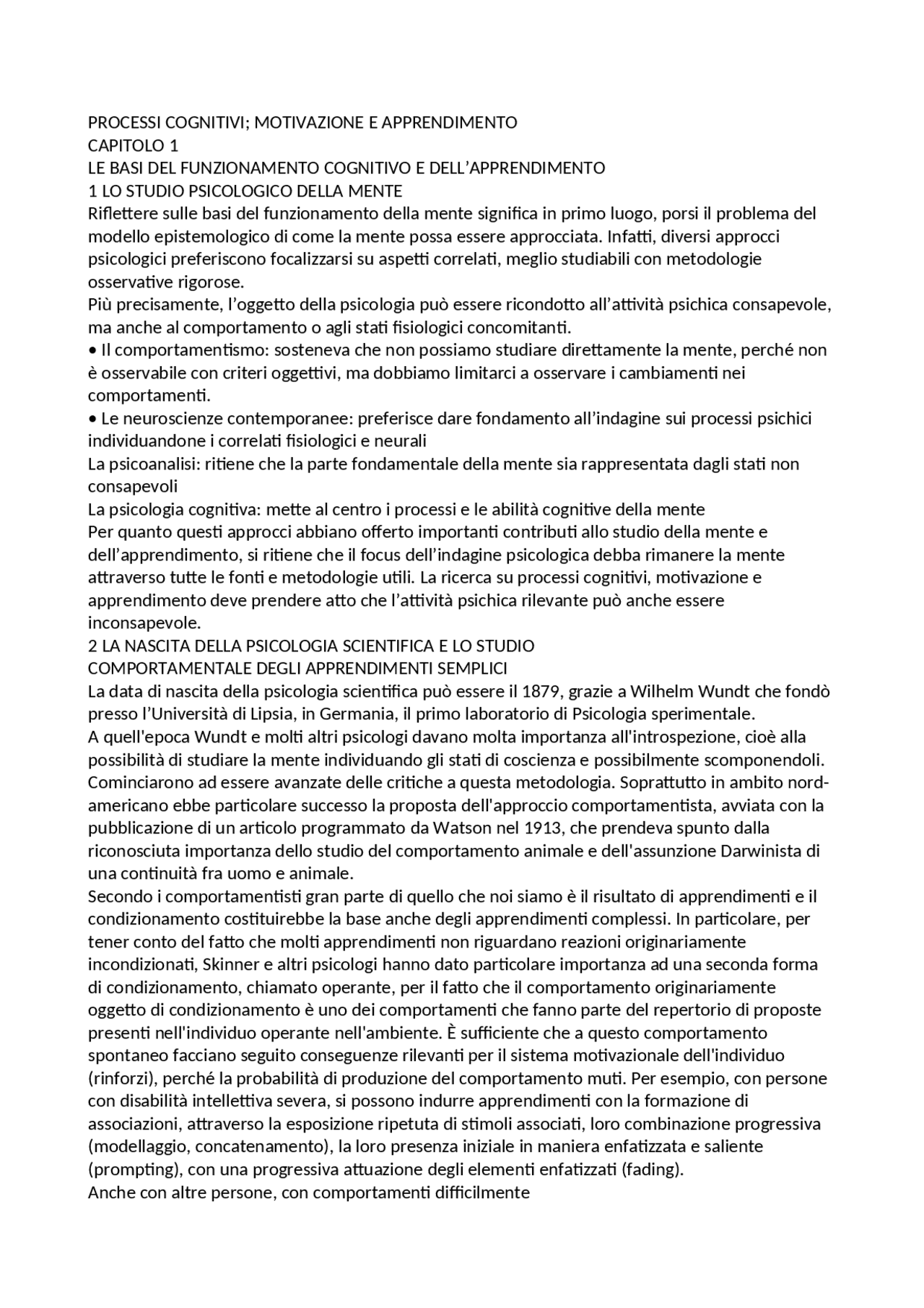 Appunti Manuale Processi Cognitivi Docsity