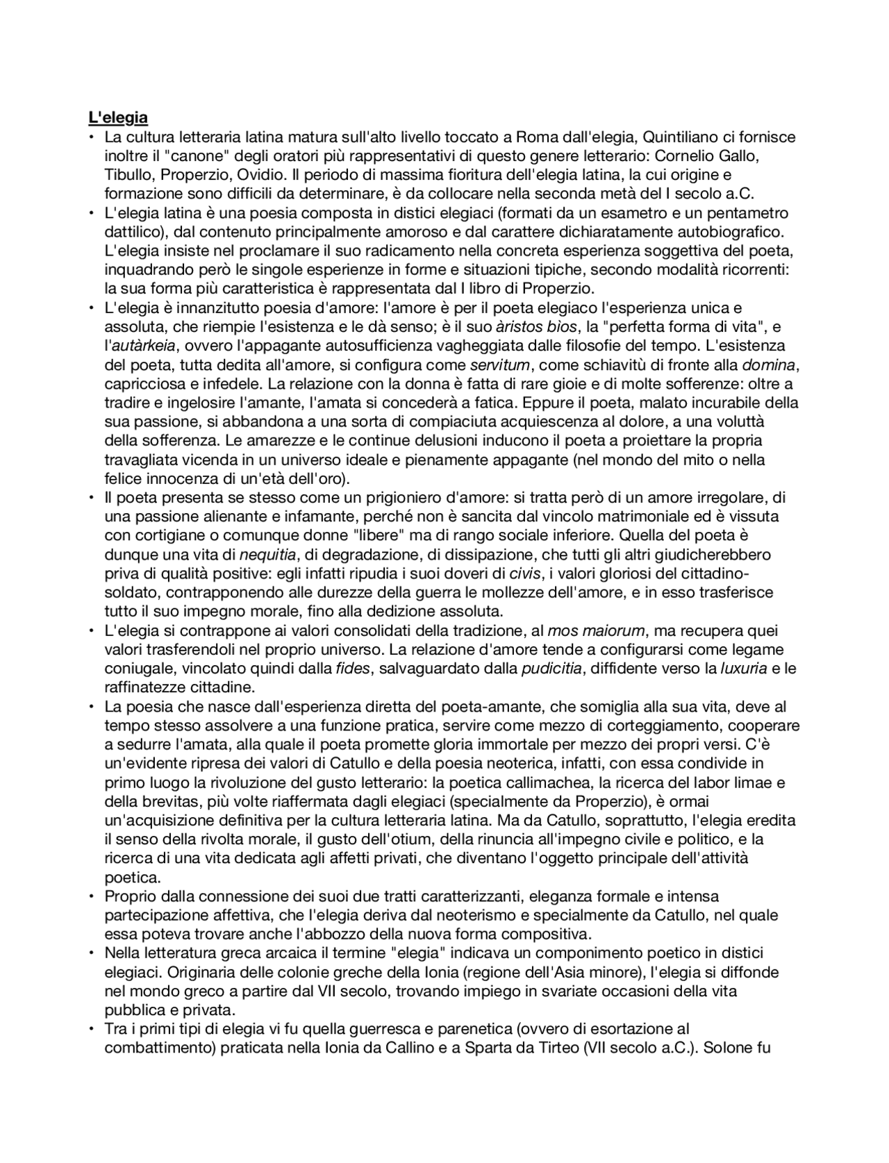 L’elegia latina, Tibullo, Cornelio Gallo - Docsity