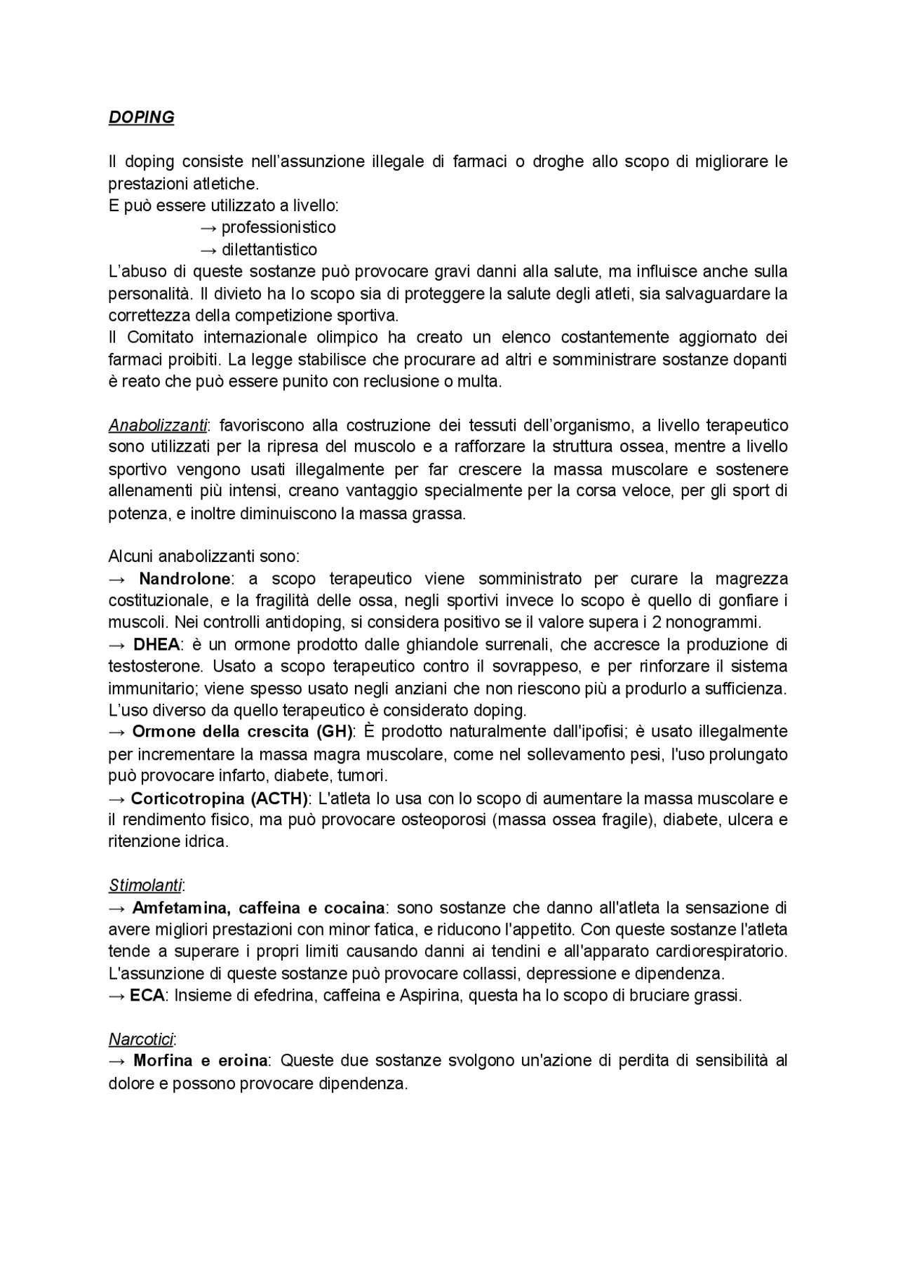 Appunti sul Doping (Ed. civica) - Docsity