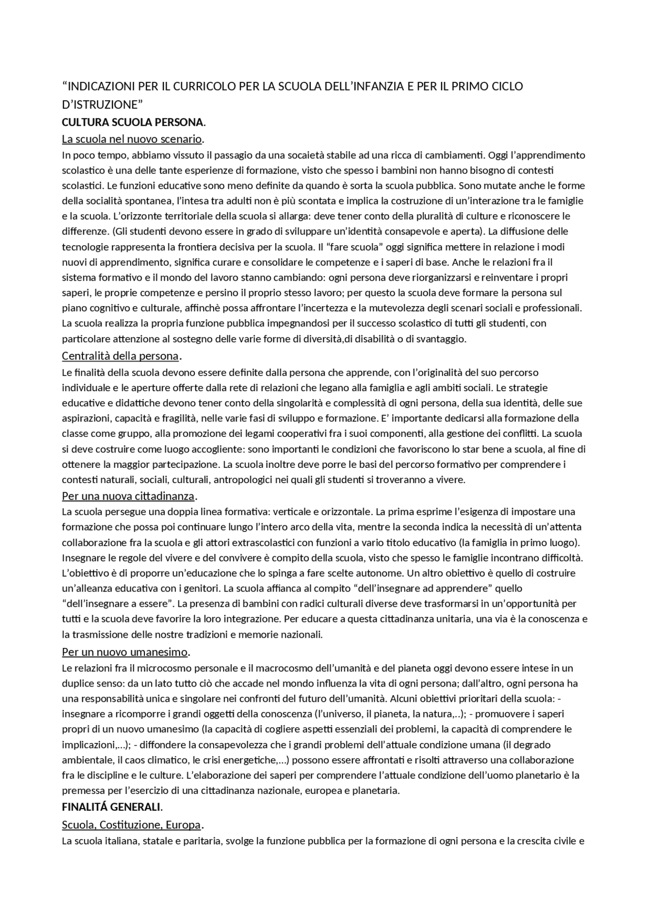 Indicazioni Nazionali - Docsity