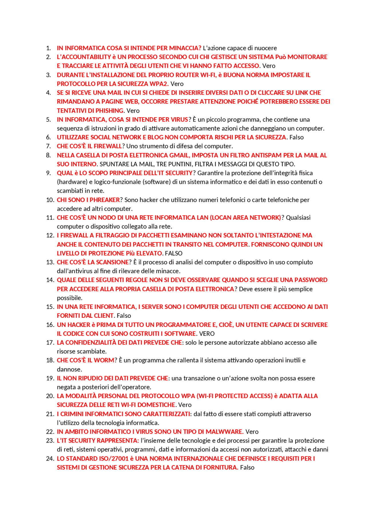 DOMANDE FREQUENTI MODULO 4 EIPASS + RISPOSTE | Prove d'esame di Informatica | Docsity