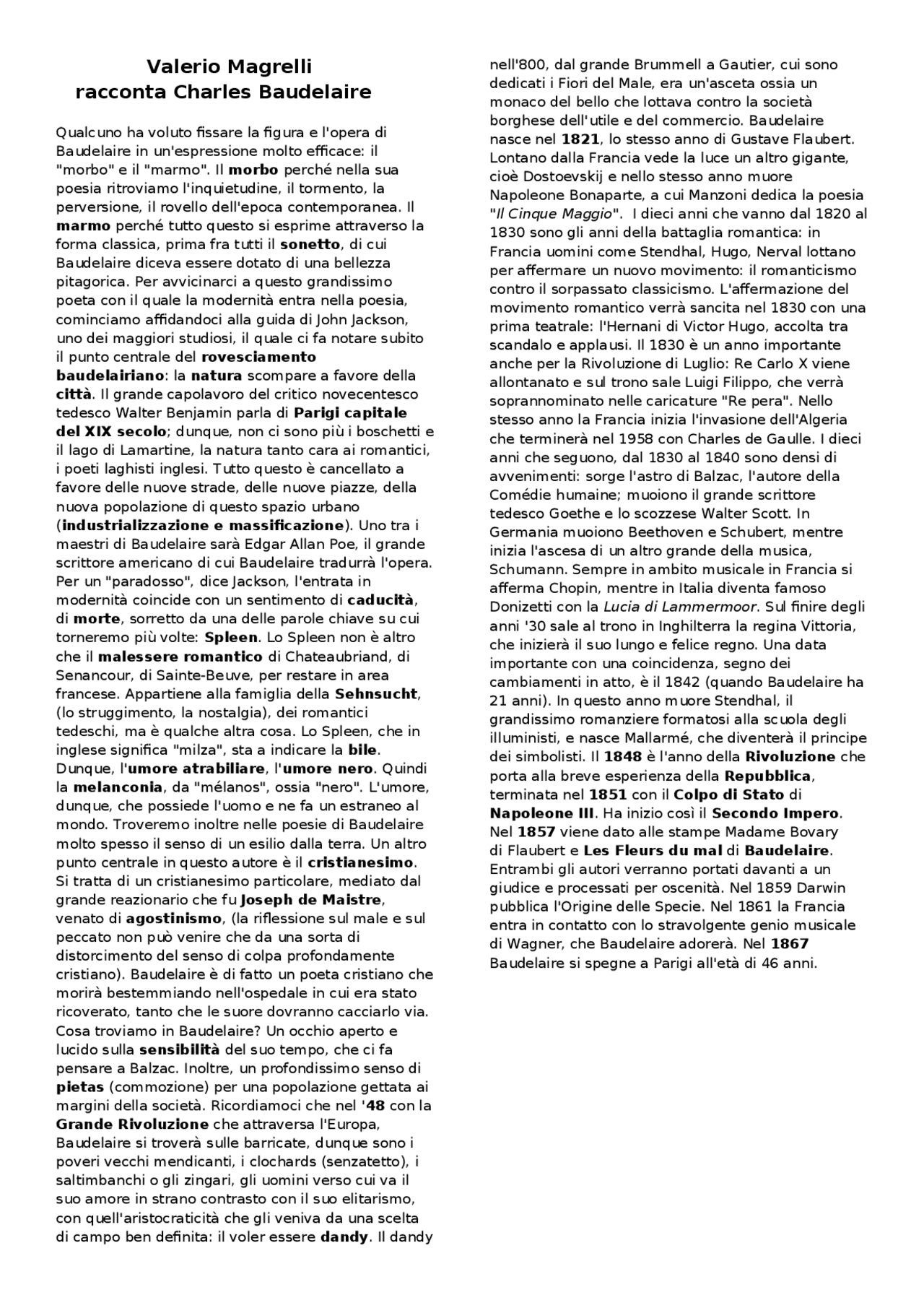La Vita Di Charles Baudelaire Docsity