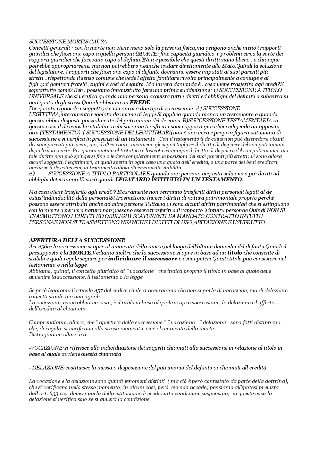 Successione Mortis Causa Docsity