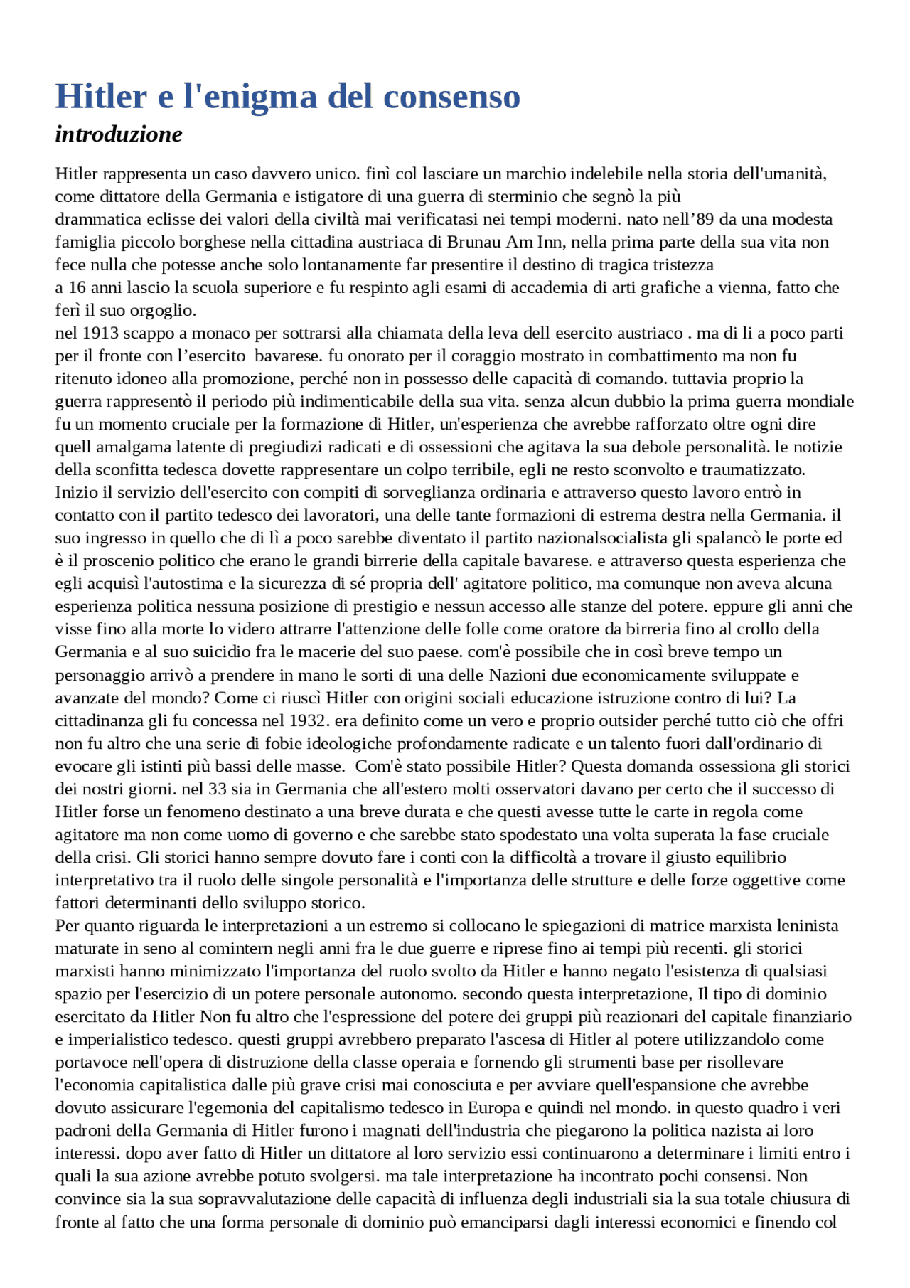 Riassunto Hitler E Lenigma Del Consenso Accurato Docsity