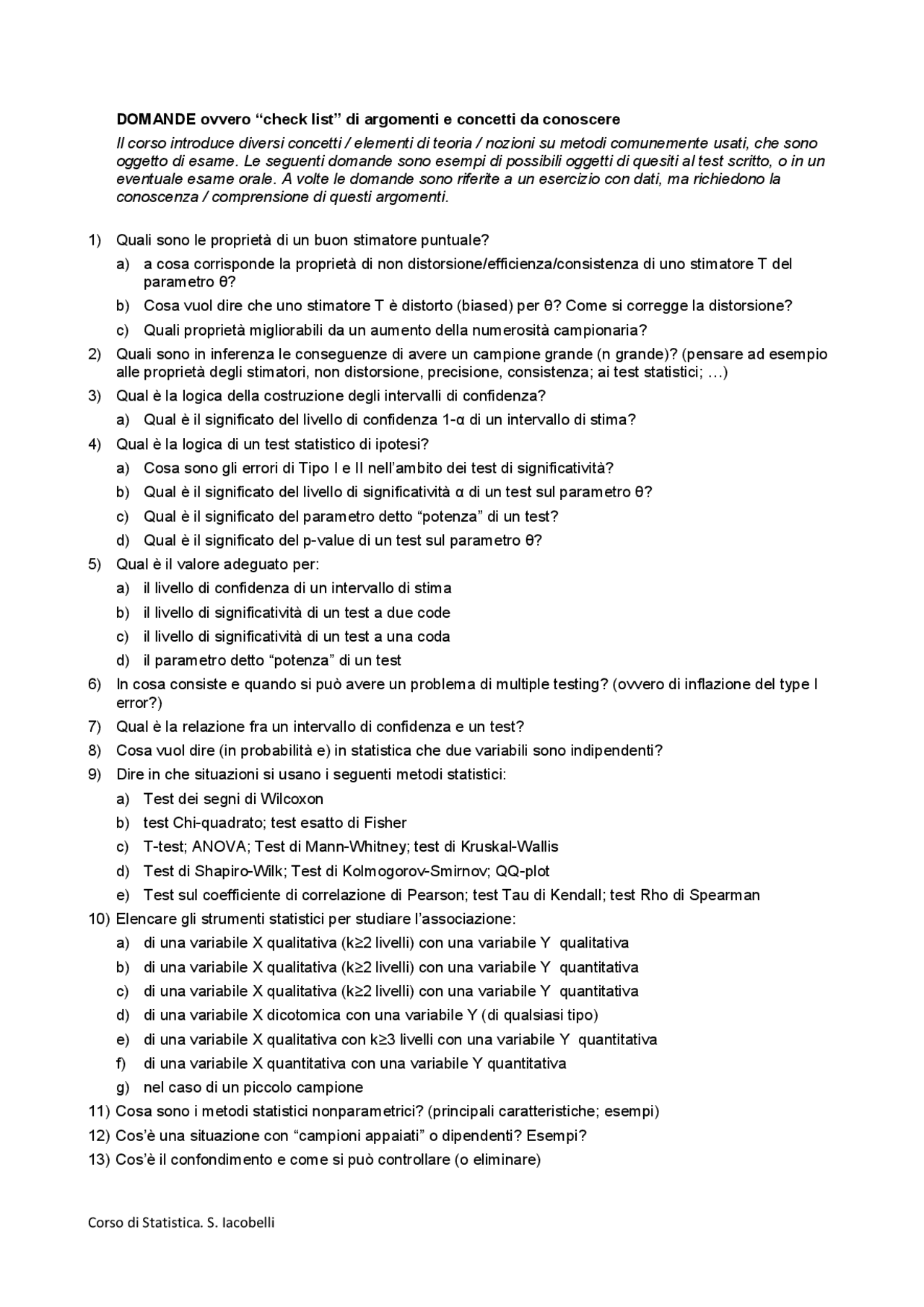 Esercizi E Domande Statistica Test Dammissione Di Statistica Docsity