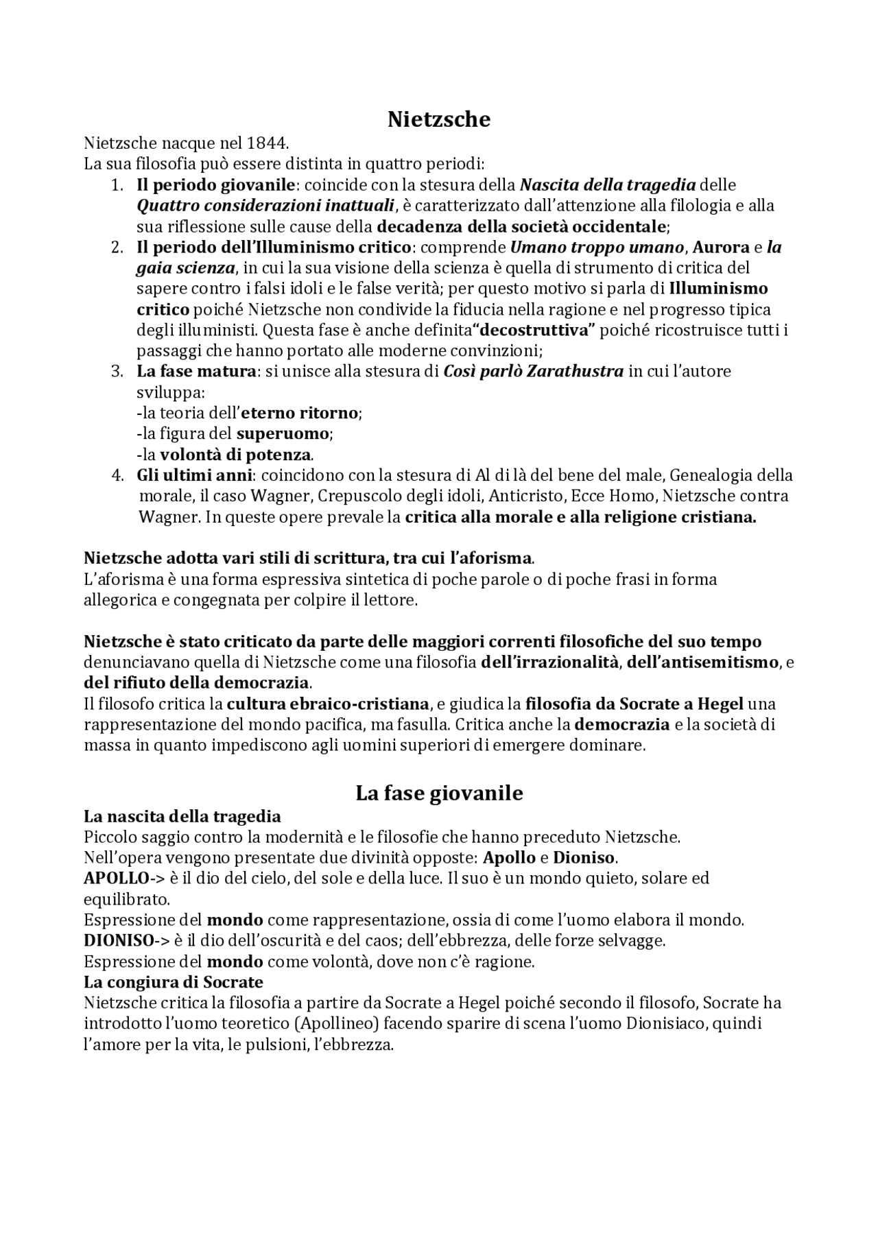 Sintesi Filosofia Di Nietzsche Docsity