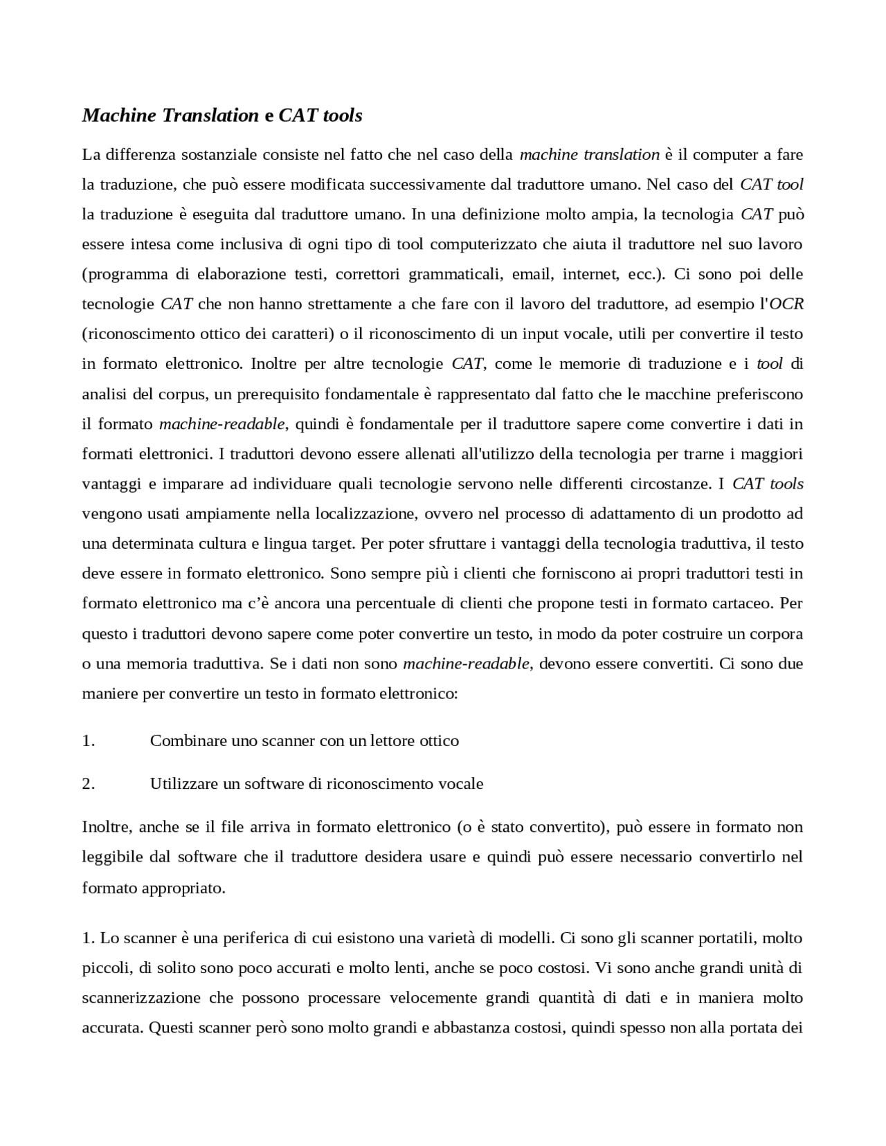 RIASSUNTO MACHINE TRANSLATION E CAT-TOOL (WORDFAST) - Docsity