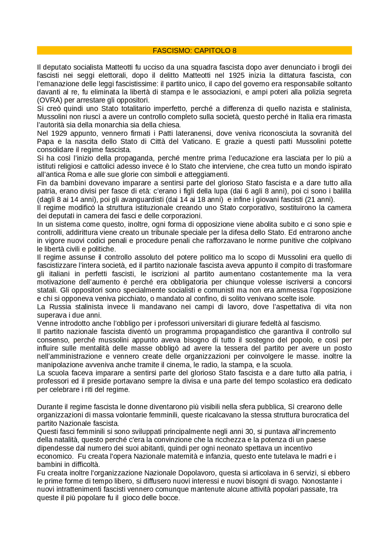 Fascismo Schemi Di Storia Docsity