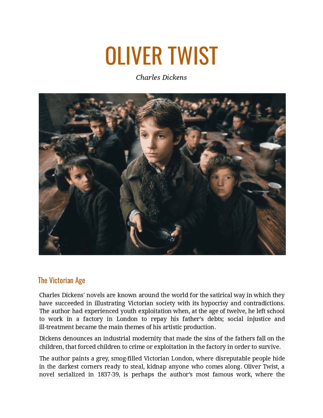 Oliver Twist - Chales Dickens - Docsity