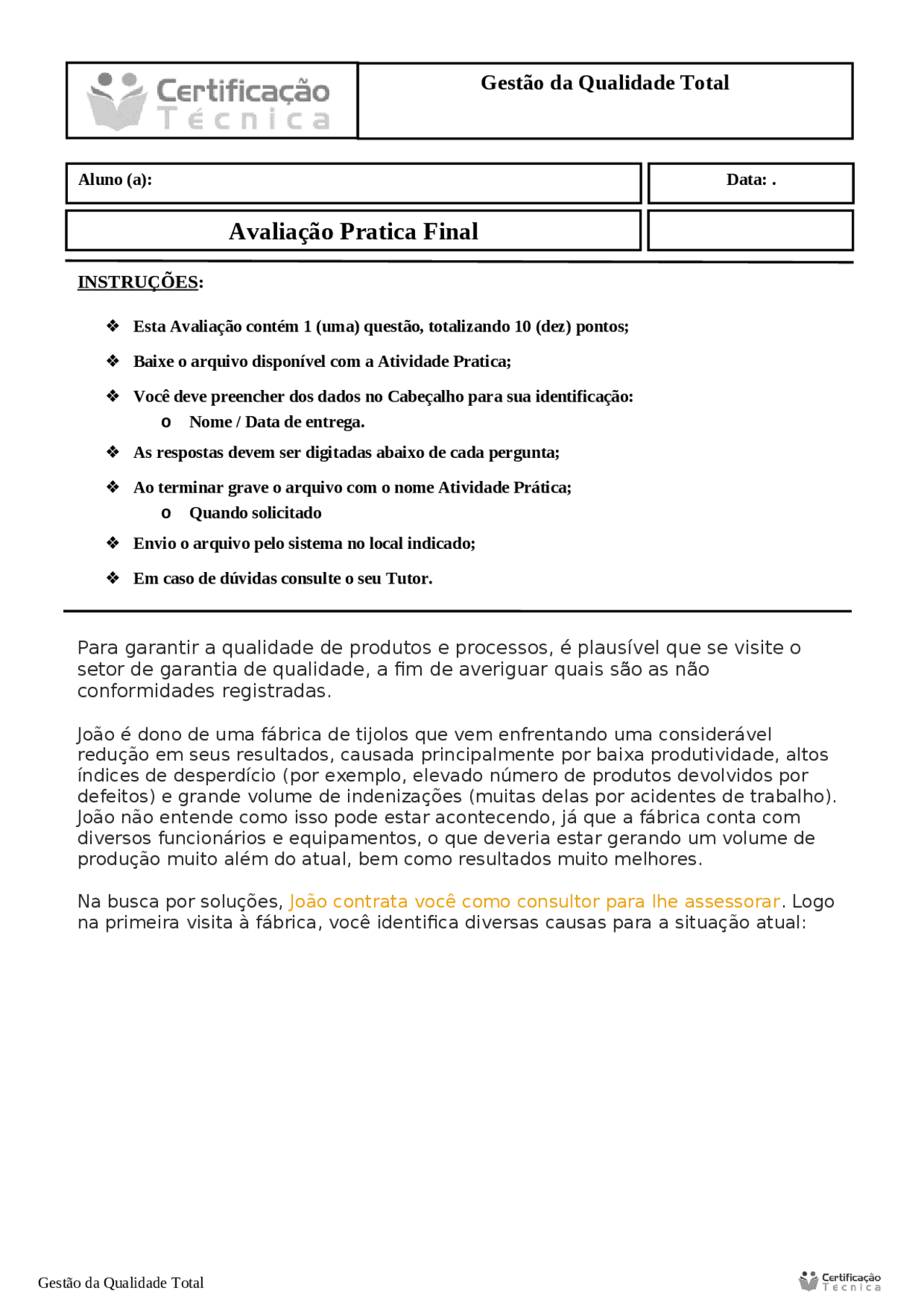 Atividade Prática Qualidade Docsity