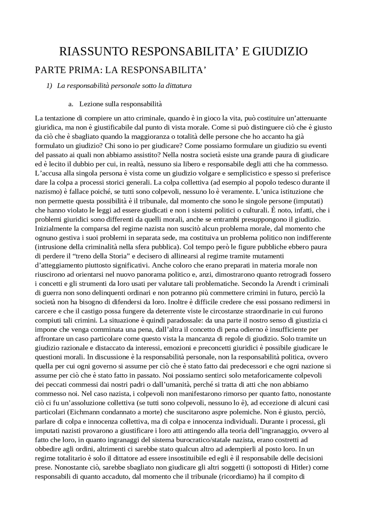 Riassunto Responsabilità E Giudizio Docsity