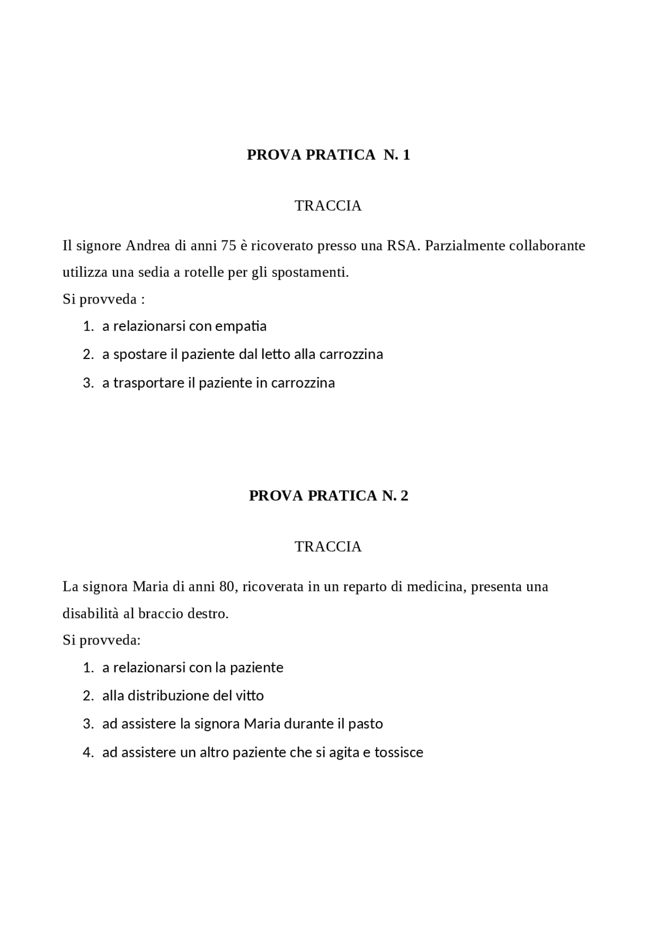 Prove Pratiche Operatore Socio Assistenziale Docsity