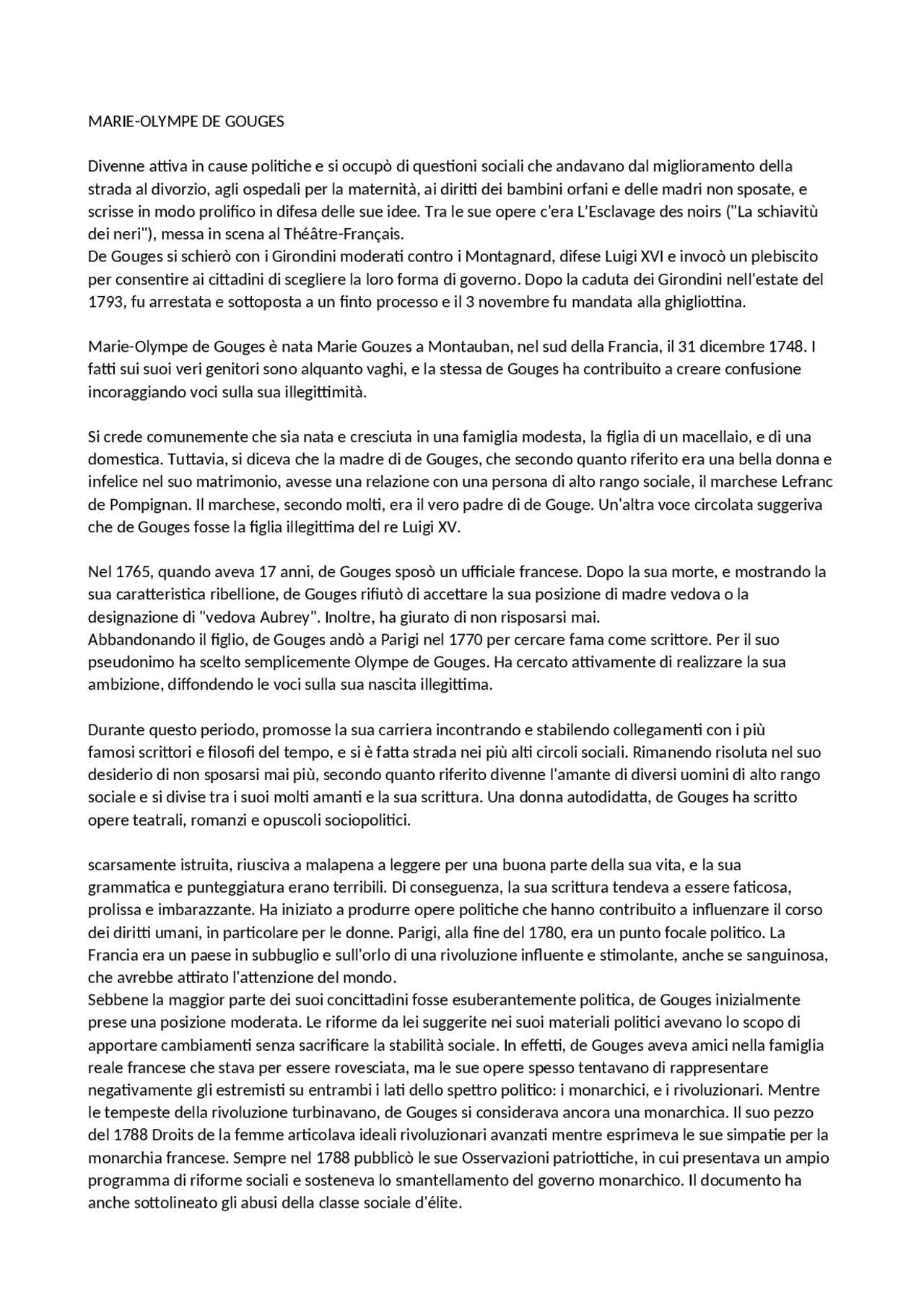 Marie-olympe de gouges nella rivoluzione francese - Docsity