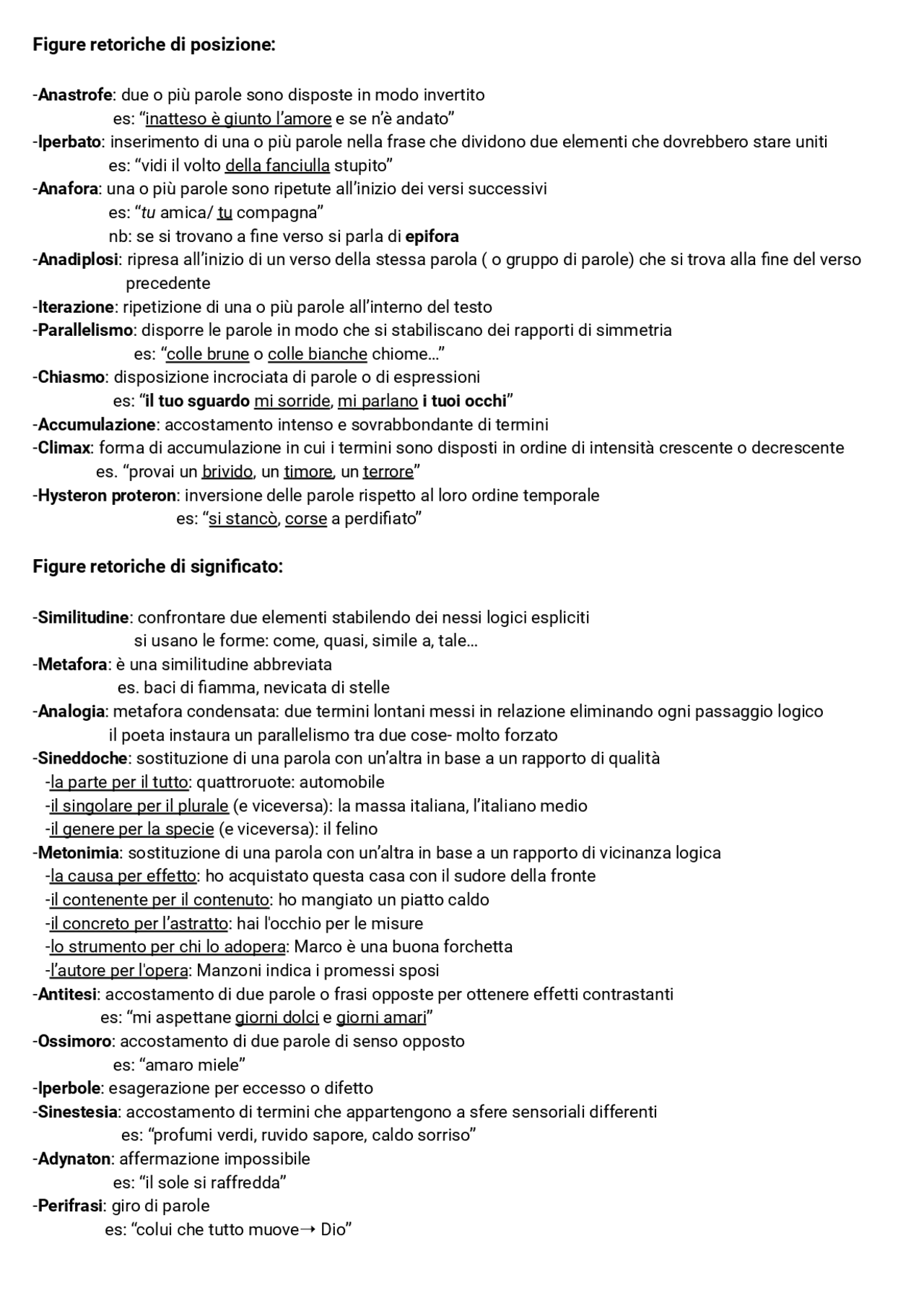 Figure retoriche di posizione e significato - Docsity