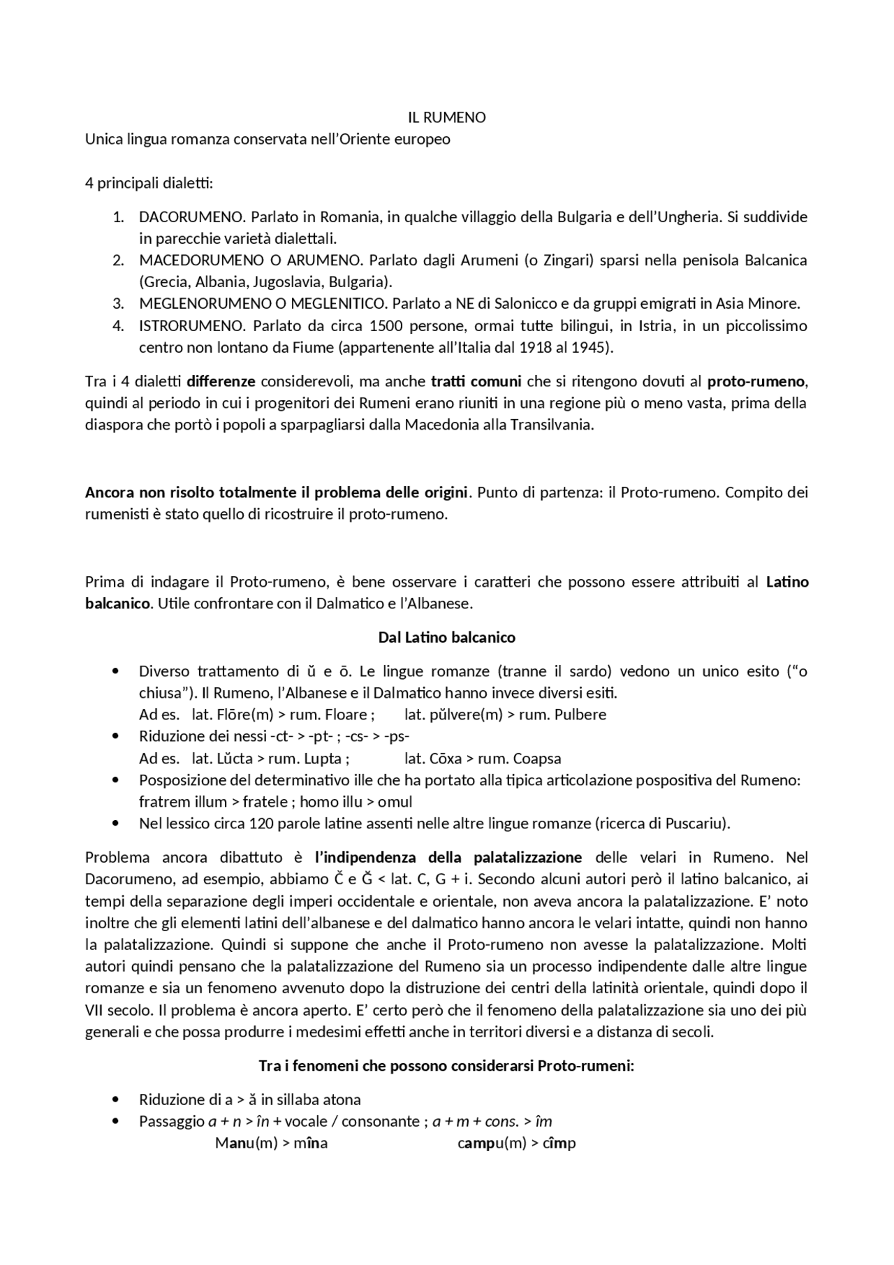 Il rumeno - approfondimento - Docsity