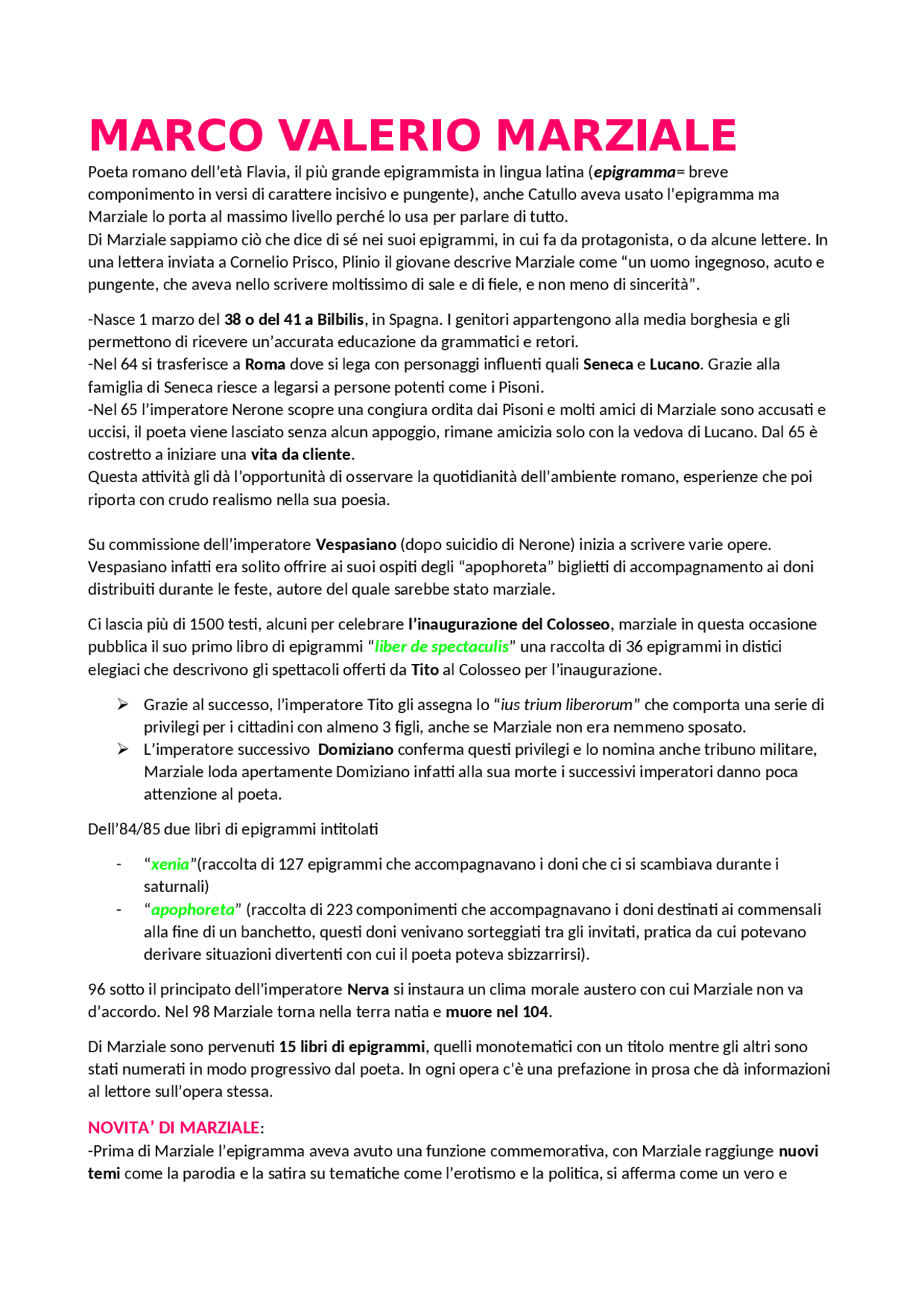 MARCO VALERIO MARZIALE - Docsity