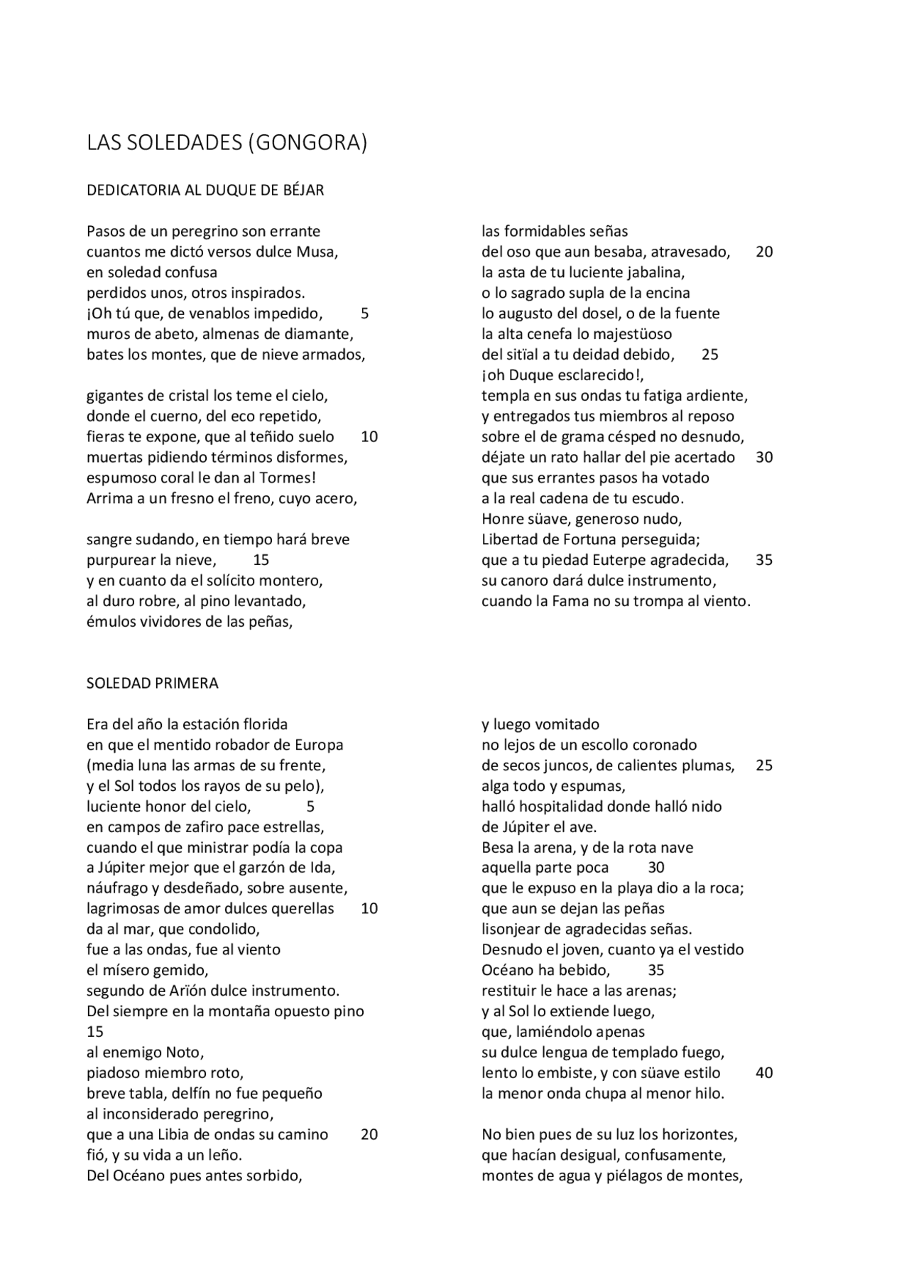 LAS SOLEDADES (GONGORA) (TEXTO) - Docsity