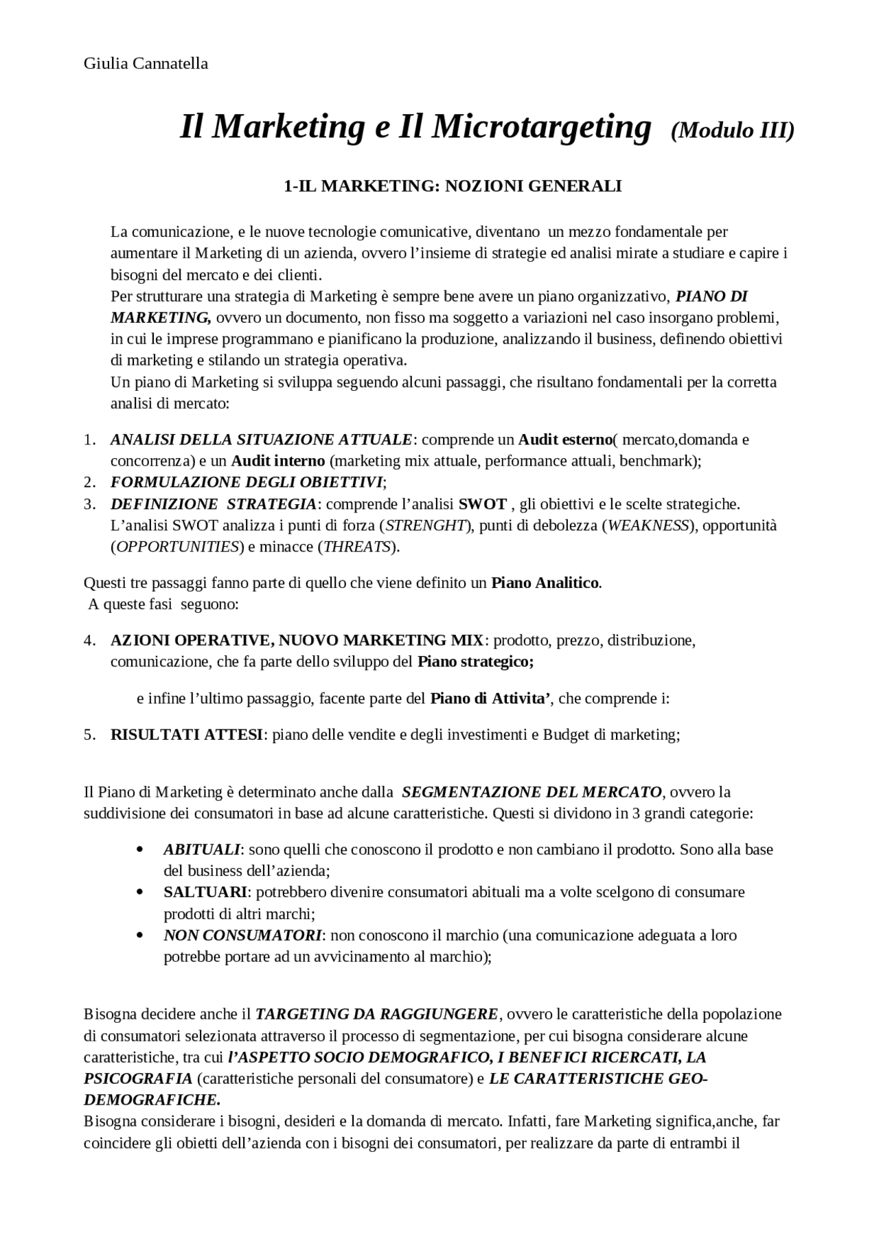 Il Marketing e Il Microtargeting - Docsity