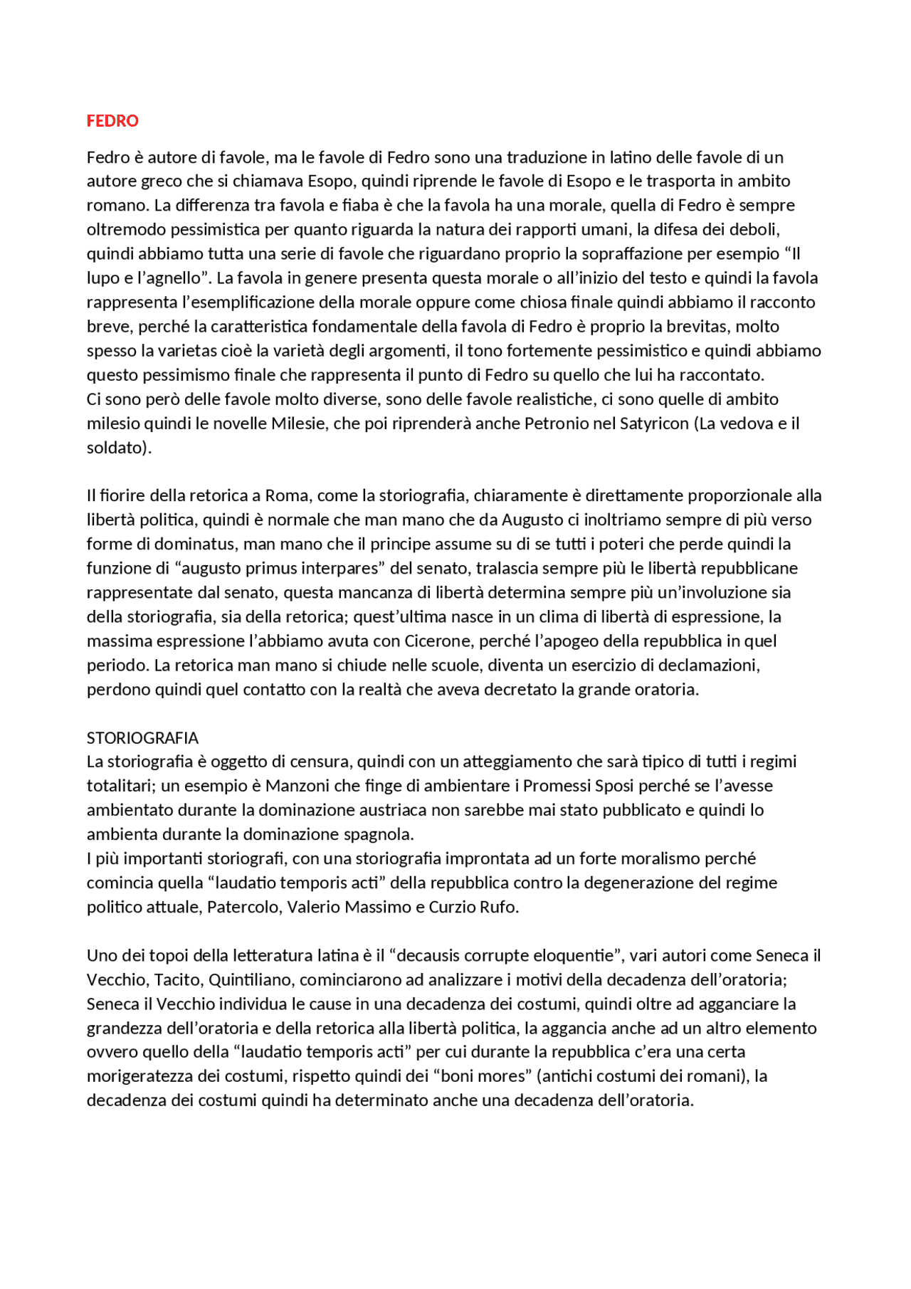 Appunti Di Latino Su Fedro Docsity