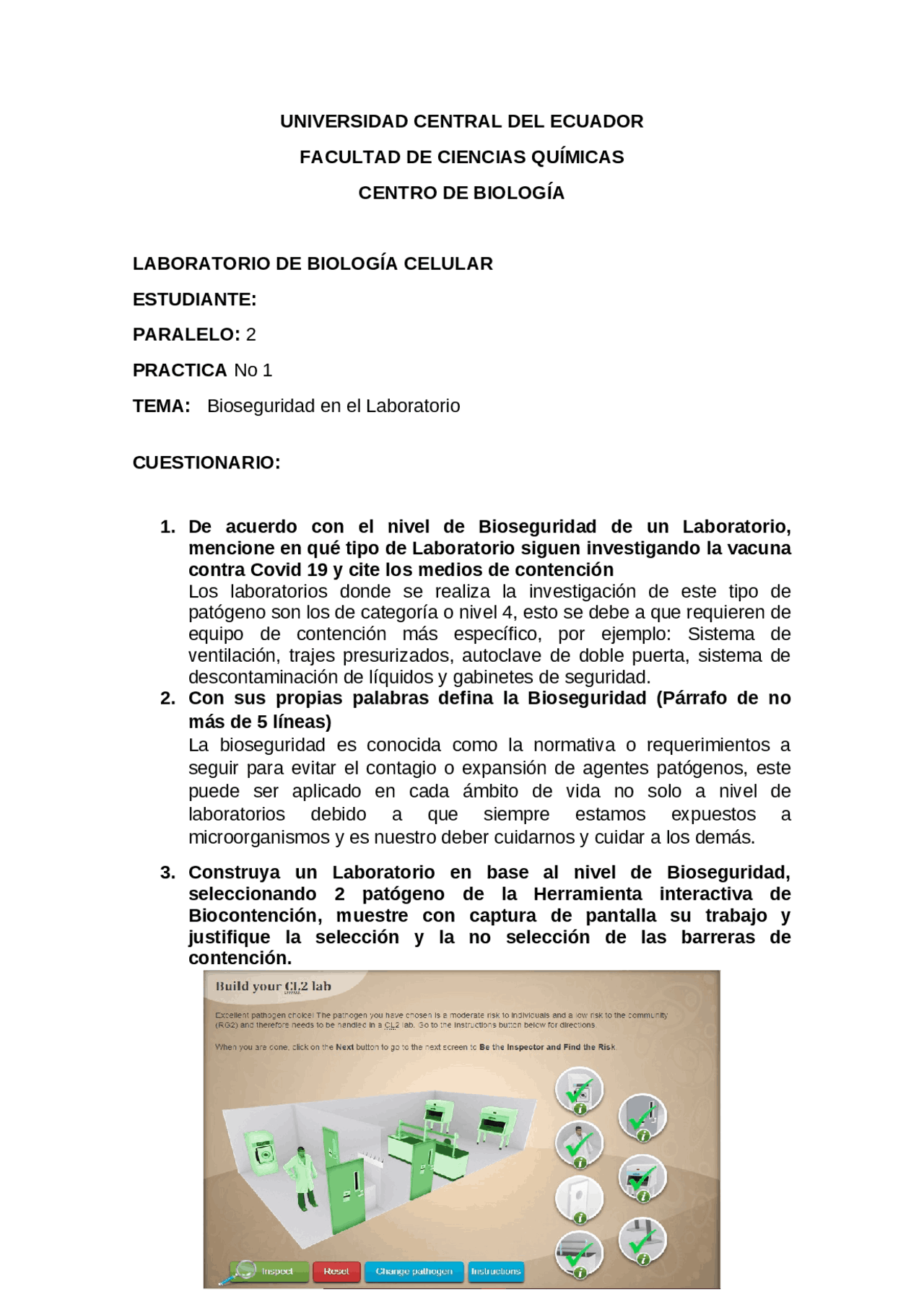 Informe Bioseguridad Docsity