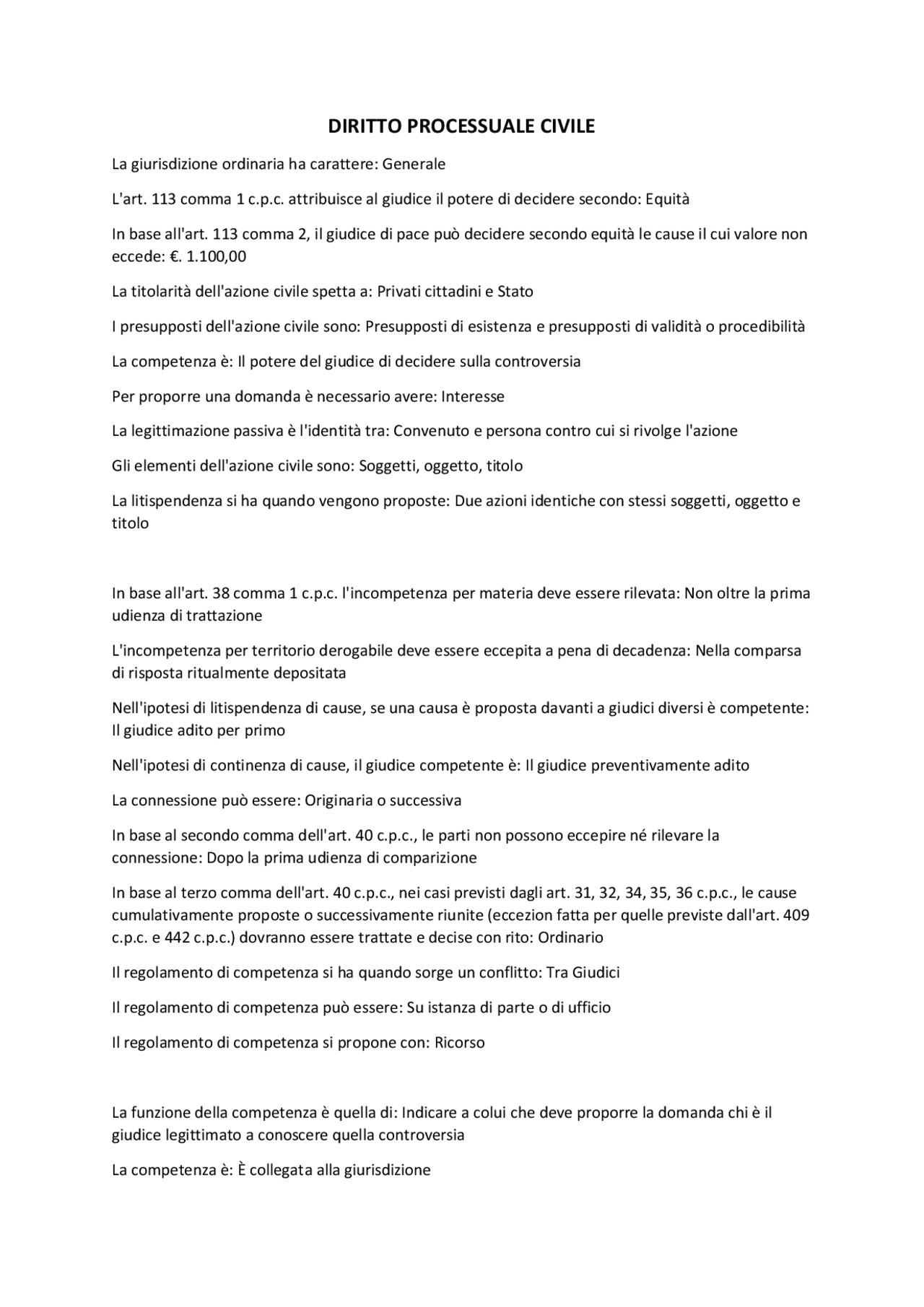 Diritto Processuale Civile Docsity