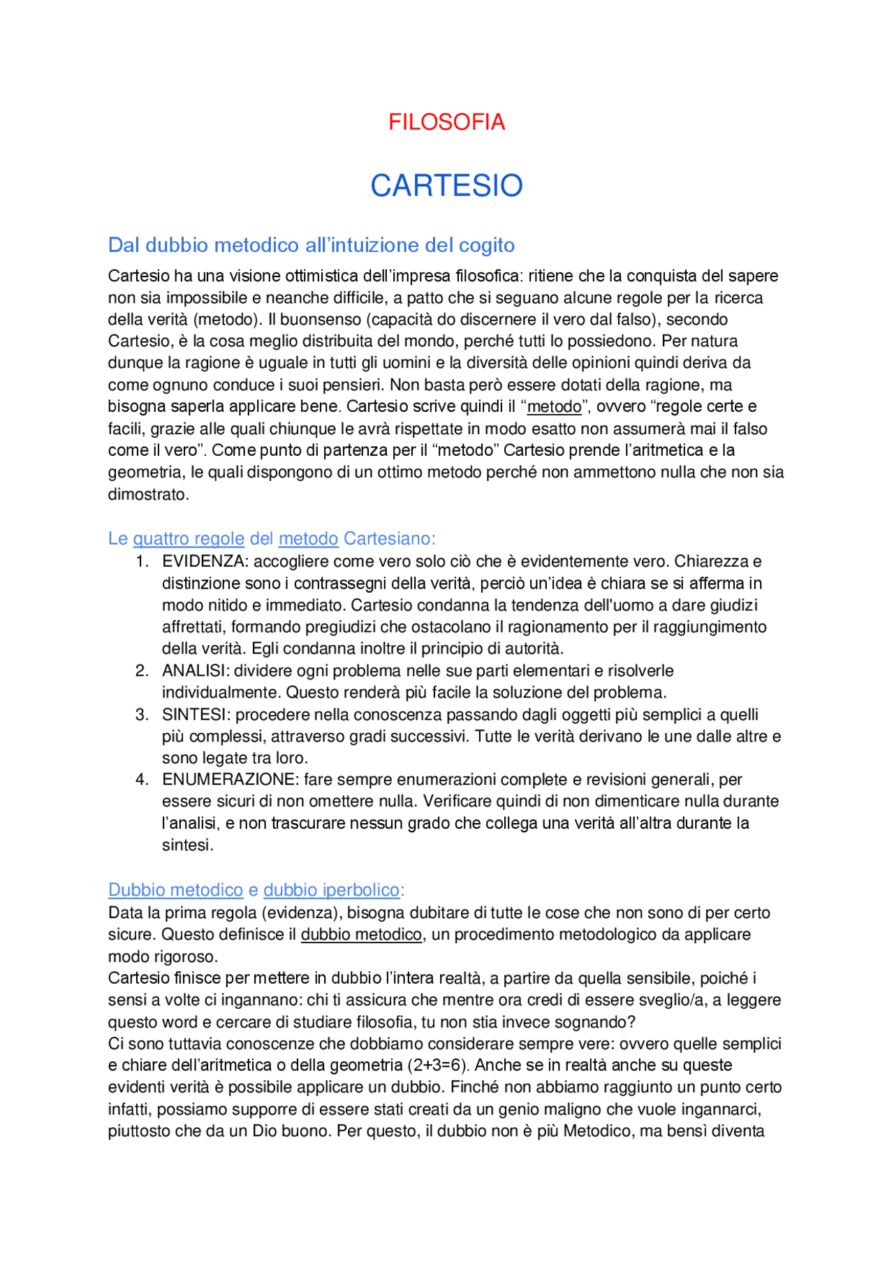 Cartesio E Pascal Riassunto Docsity