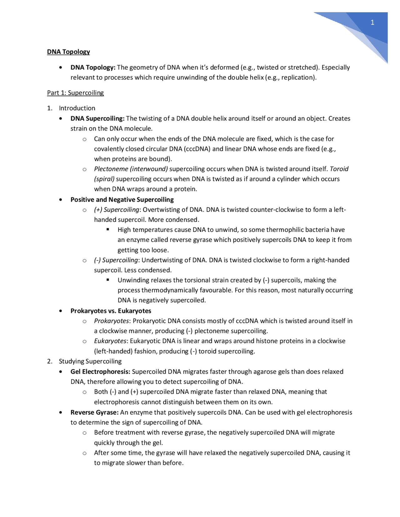 Principles Of Dna Topology Docsity