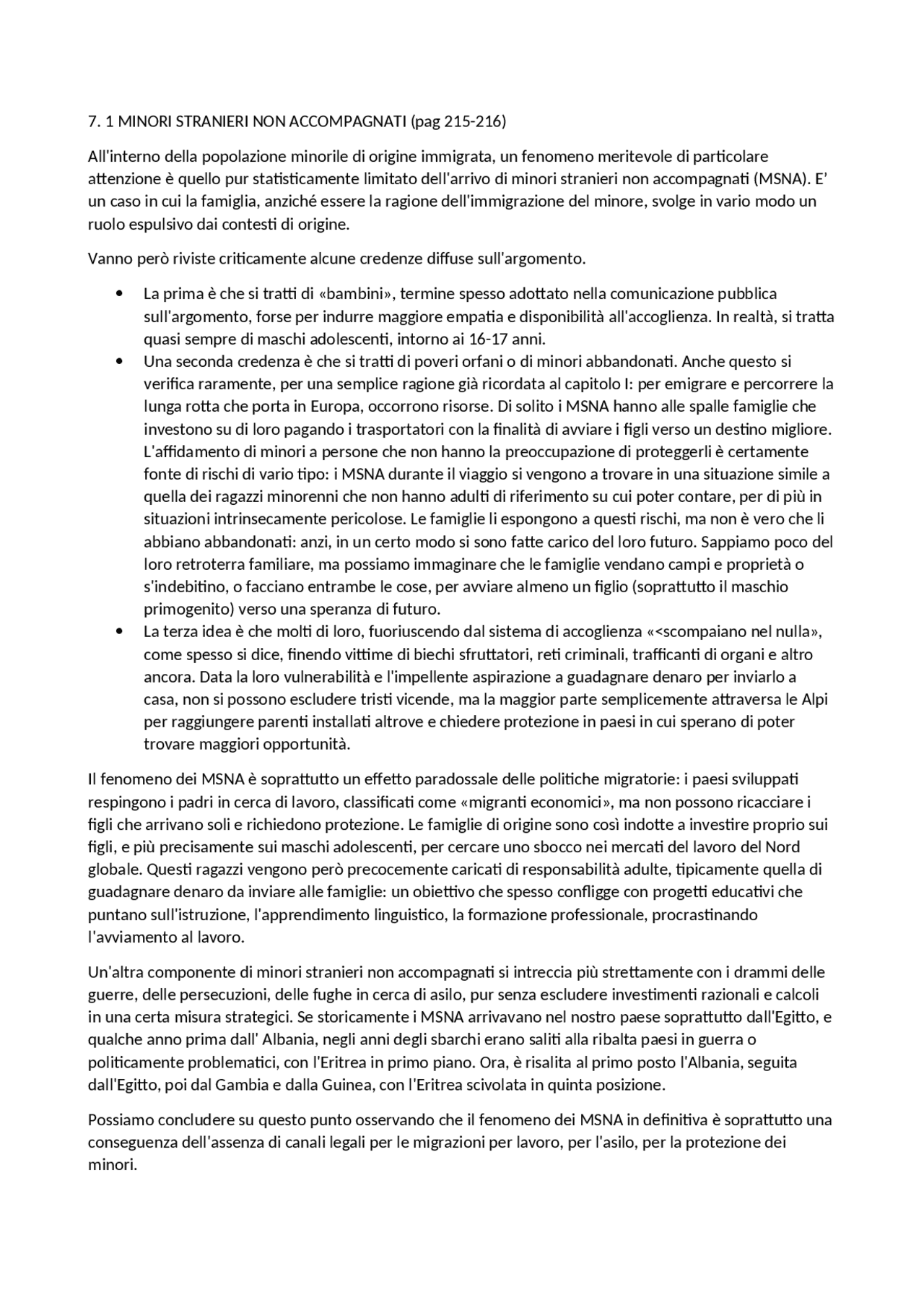 Minori Stranieri Non Accompagnati Docsity