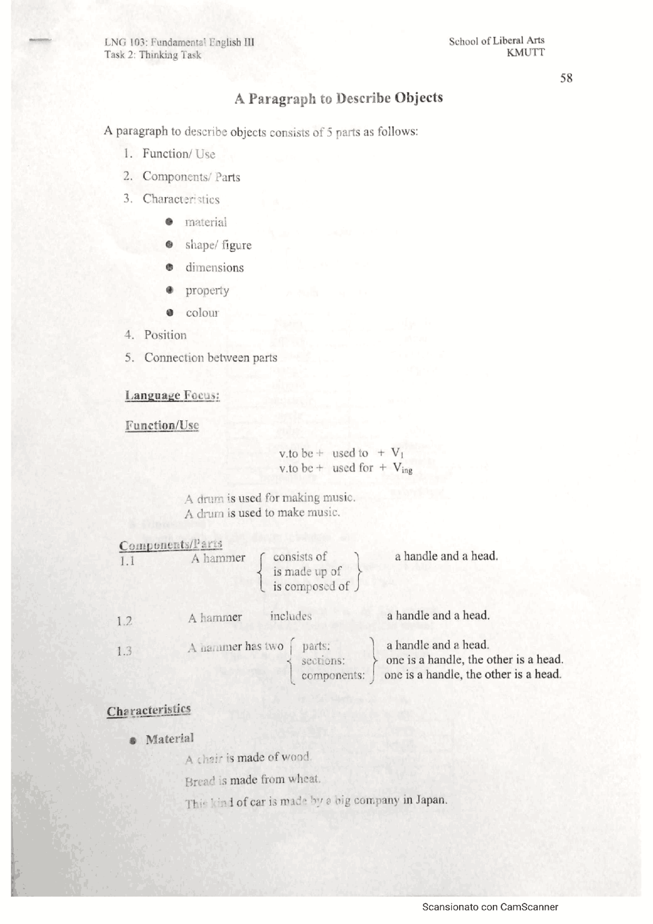 A Paragraph to describe objects - Docsity