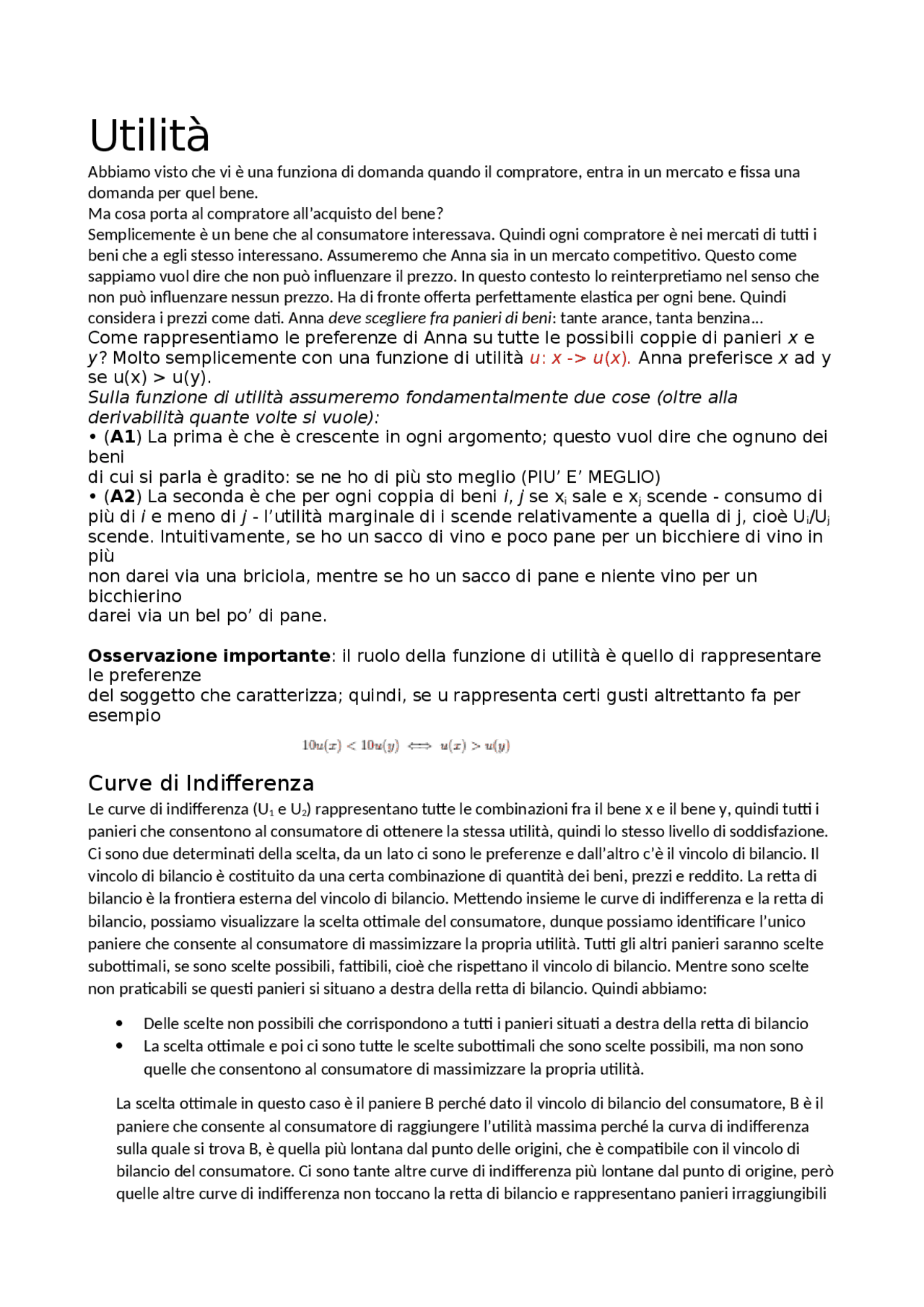 Utilità del consumatore - Docsity