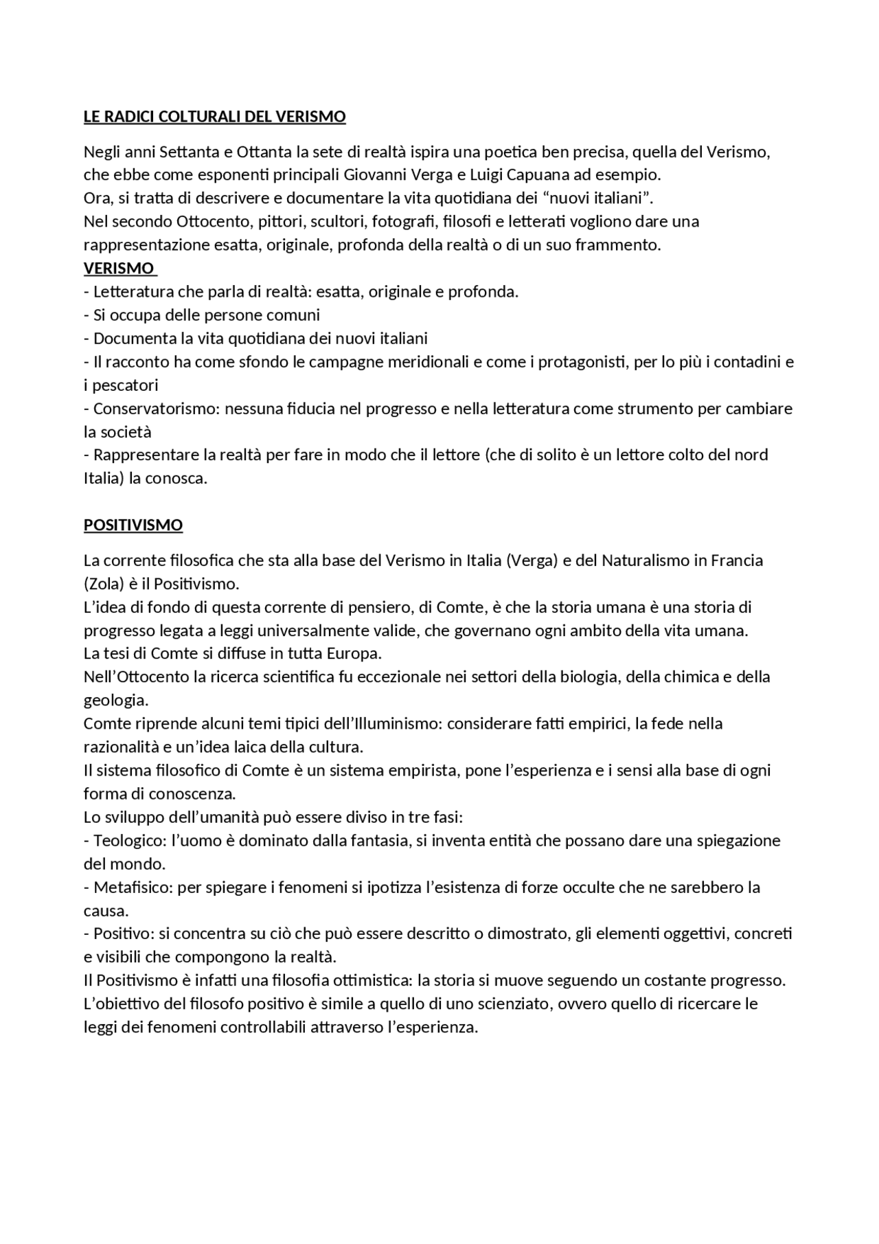 Riassunto Positivismo Docsity