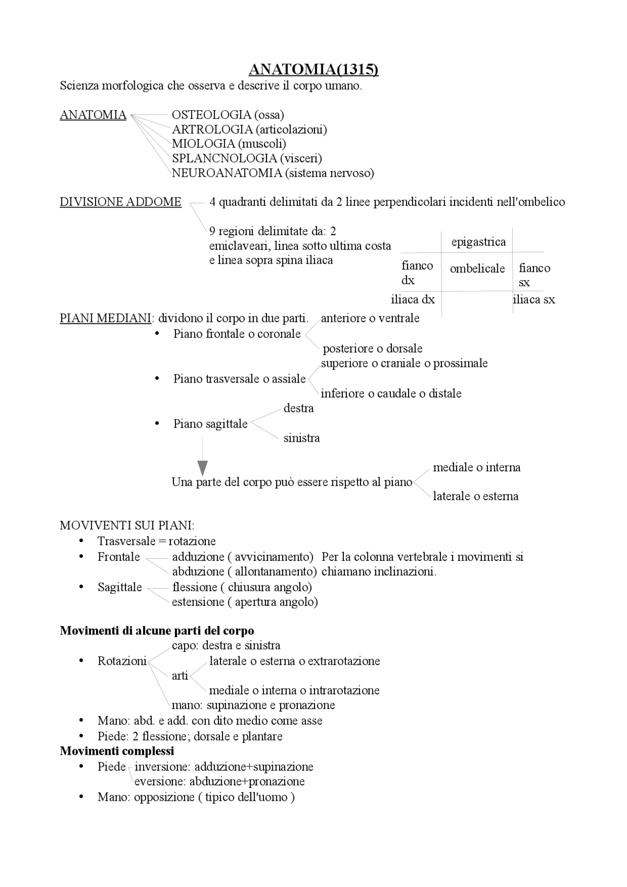 Anatomia Riassunto Chiave Docsity