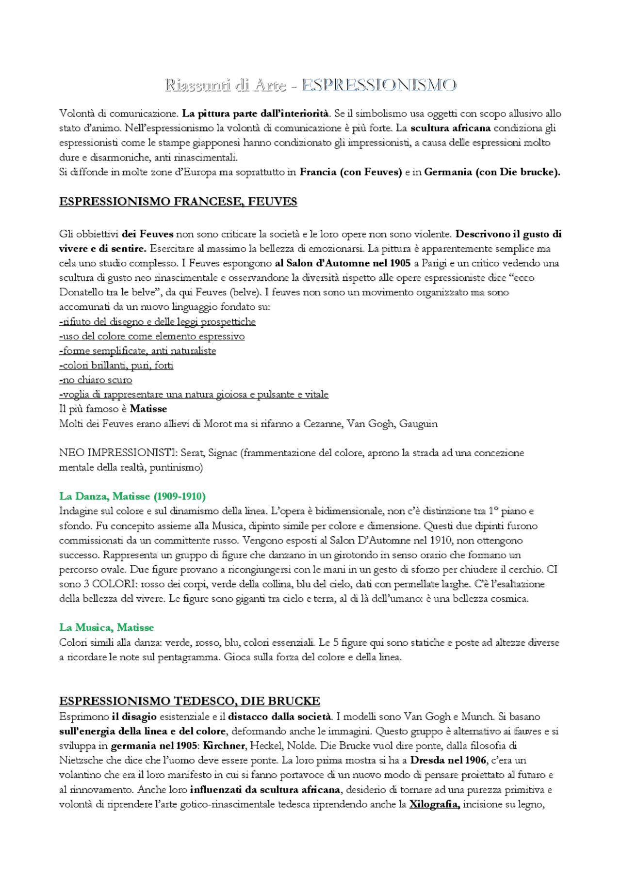Riassunti Di Arte Espressionismo Docsity