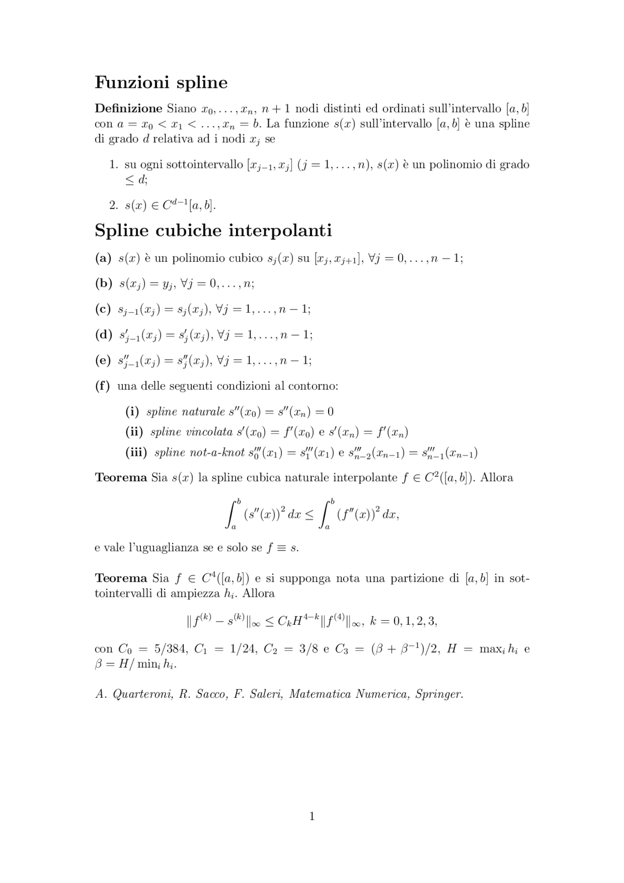 Spline Riassunto Calcolo Numerico Dispense Di Calcolo Numerico Docsity