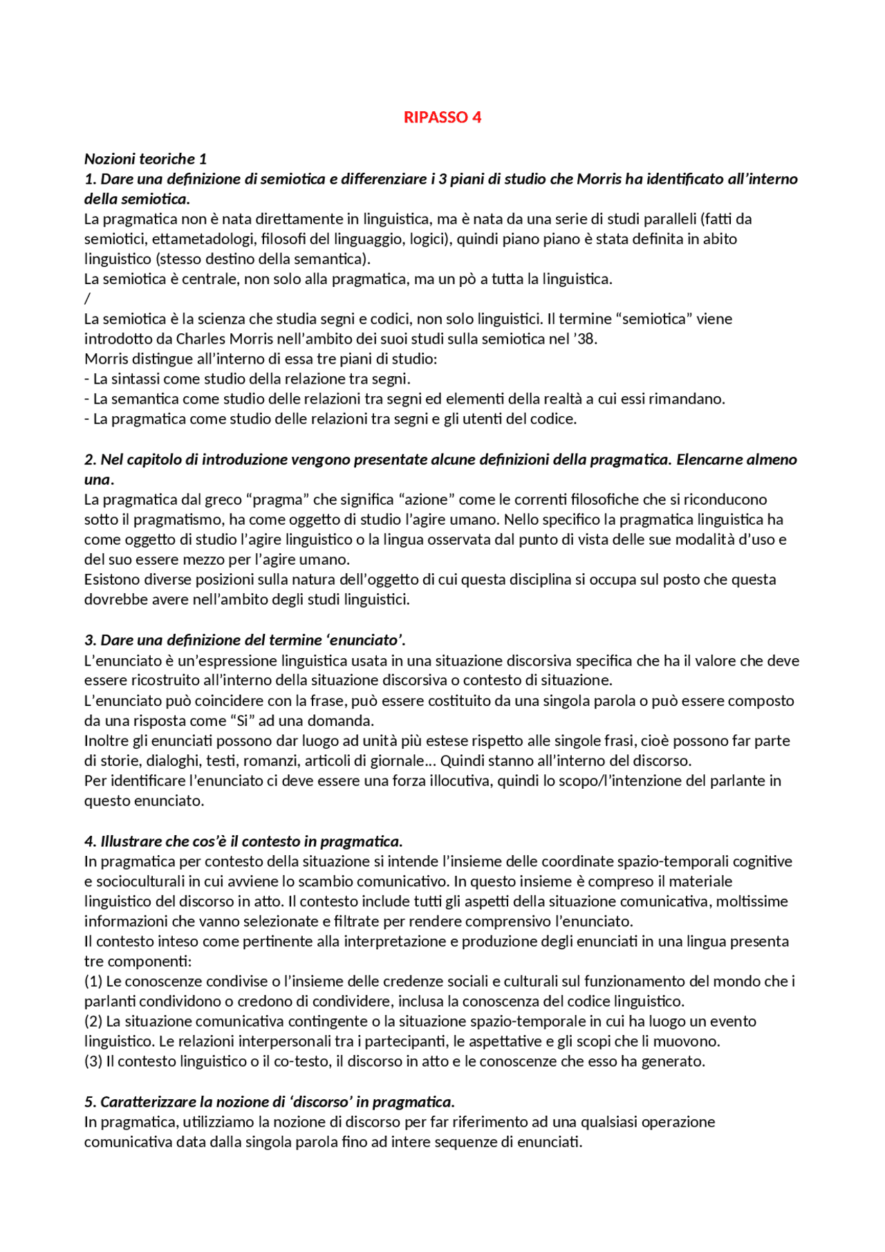 Ripasso 4 Semantica E Pragmatica Docsity
